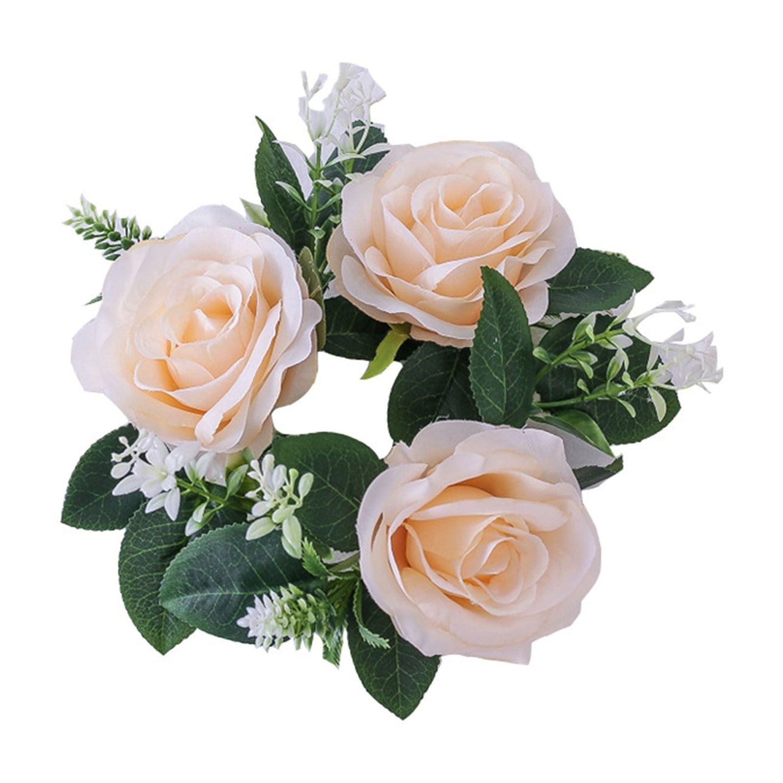 CASAFUN Rose Candle Wreath, Artificial Silk Flower Ring Leaf Candle ...