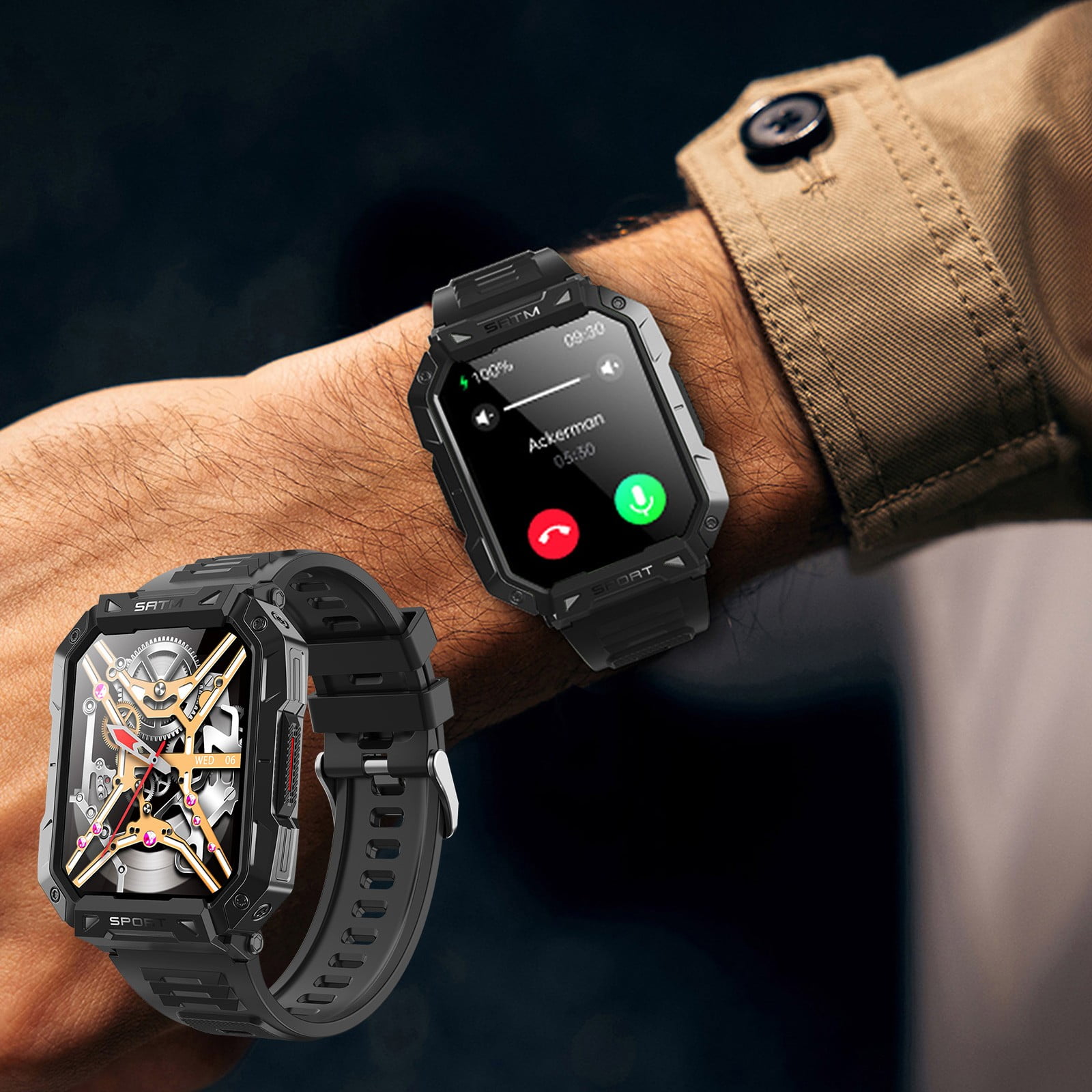 CASAFUN Smartwatch with Outdoor Three Prevention Metal Frame Bluetooth ...