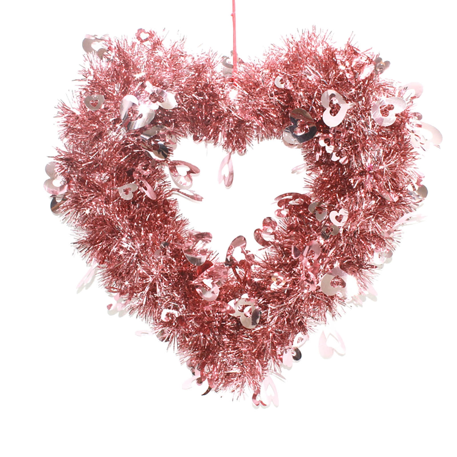 CASAFUN Valentines Day Heart Tinsel Wreath with Bow Glitter Love Hearts ...