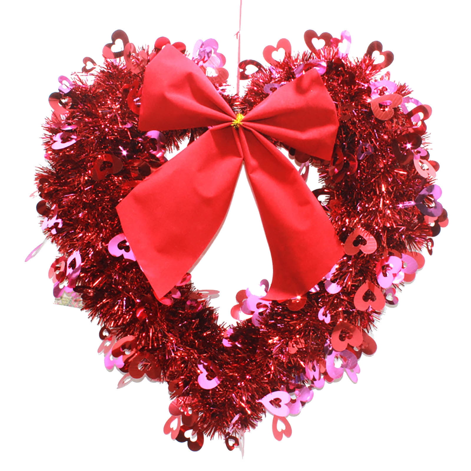 CASAFUN Valentines Day Heart Tinsel Wreath with Bow Glitter Love Hearts ...