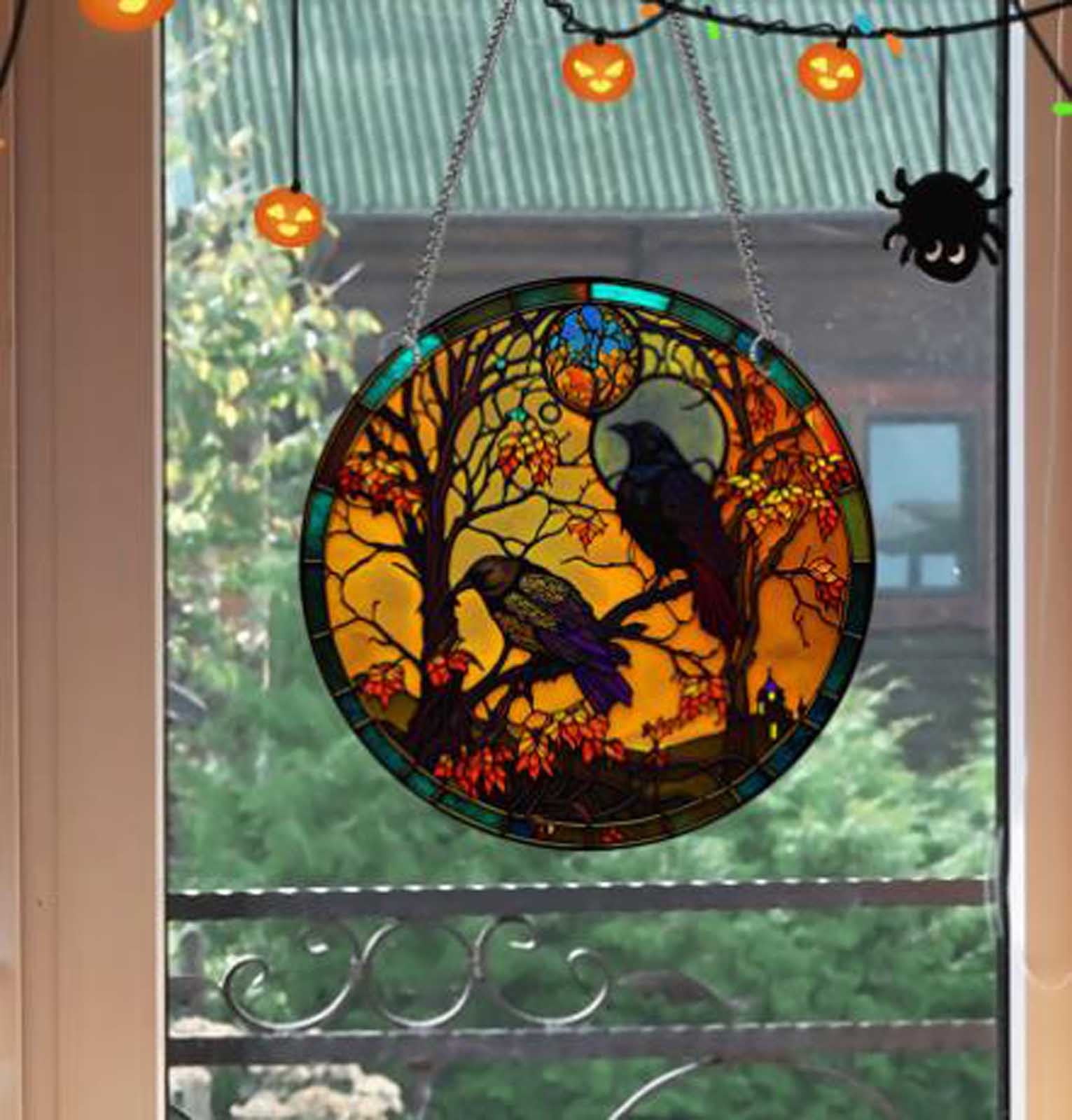 CASAFUN Window Clings Stickers Round Glass Decal Raven static glass ...