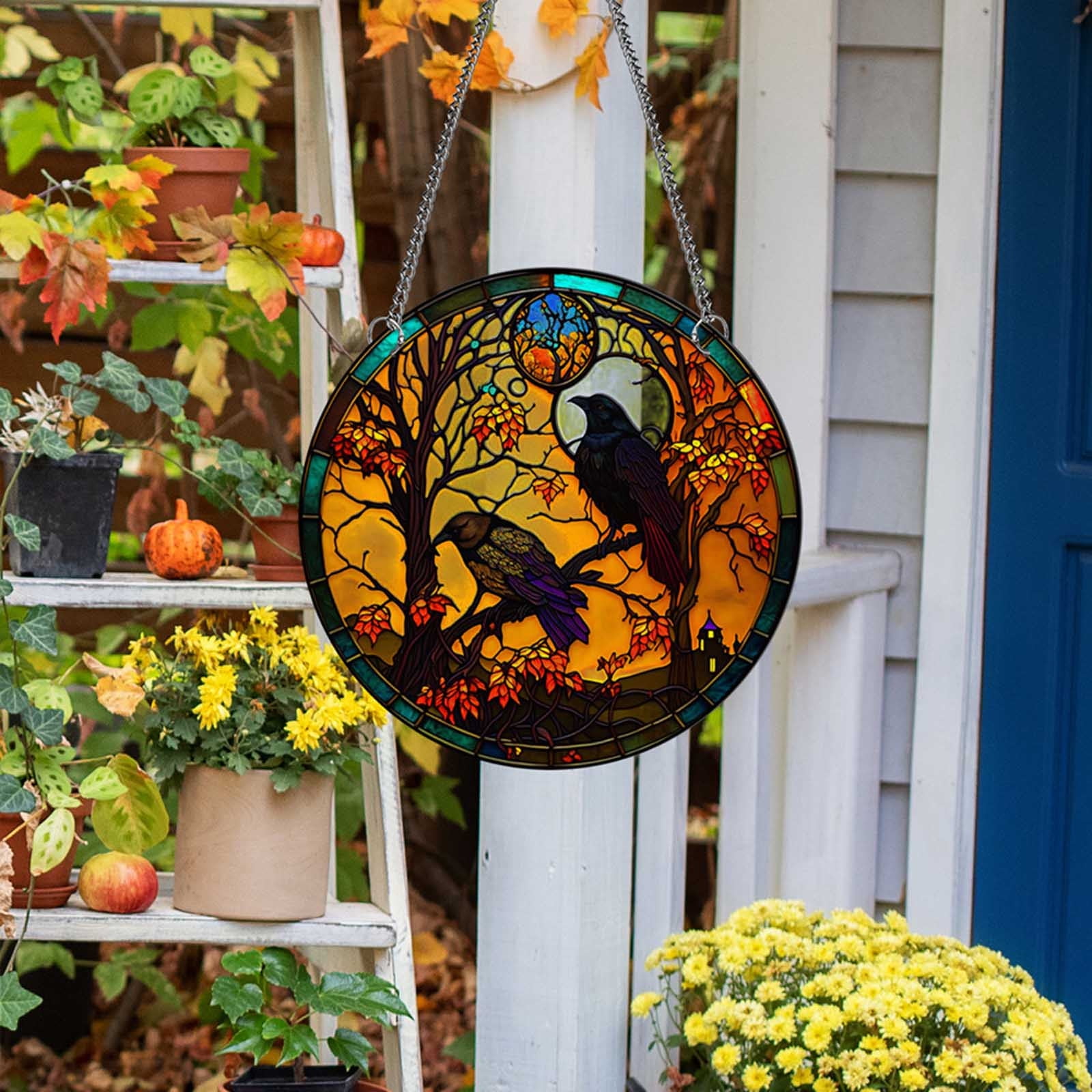 CASAFUN Window Clings Stickers Round Glass Decal Raven static glass ...