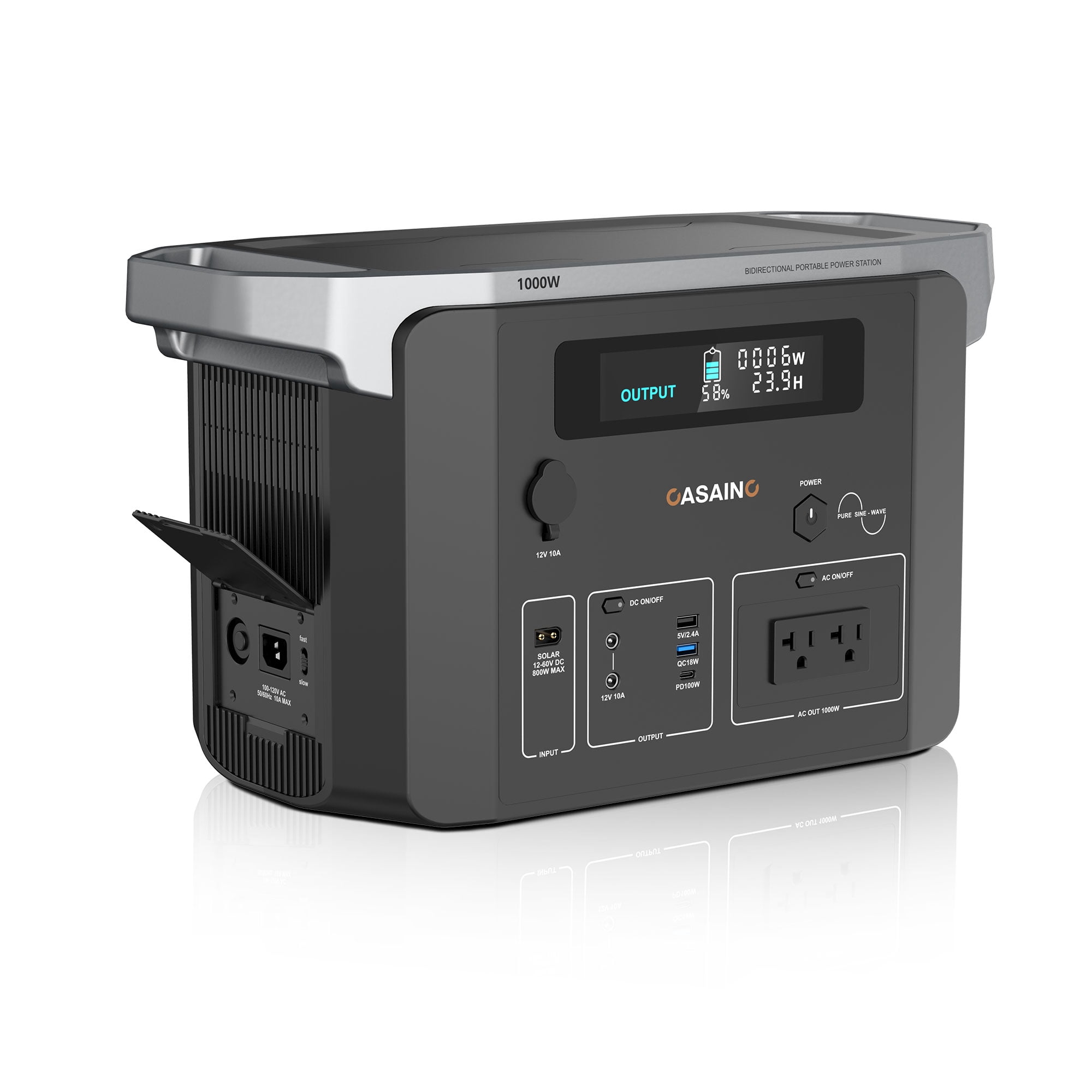CASAINC 1000 Watt Portable Power Station Bidirectional inverter Button ...