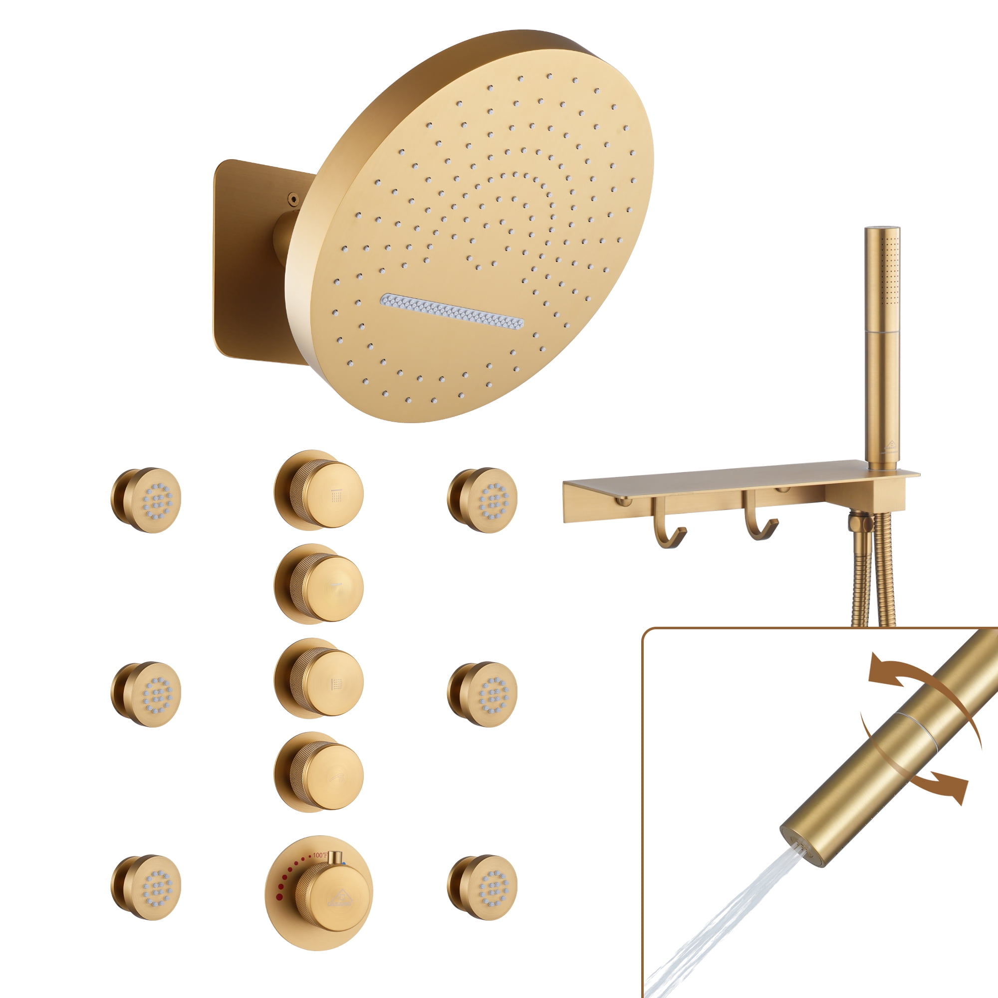 CASAINC 12.6 in. Wall Mounted Round Shower Heads 4-Spray Shower Faucet ...