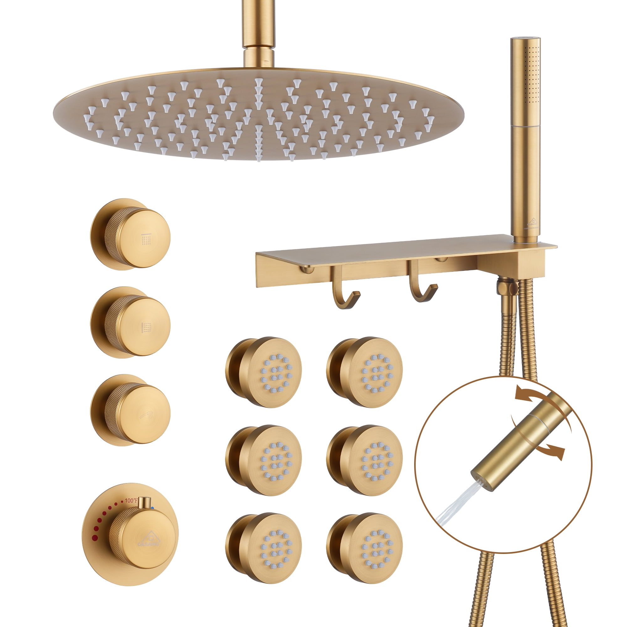 CASAINC 12 in. Round Shower Heads Ceiling Mounted Fixed Shower System ...