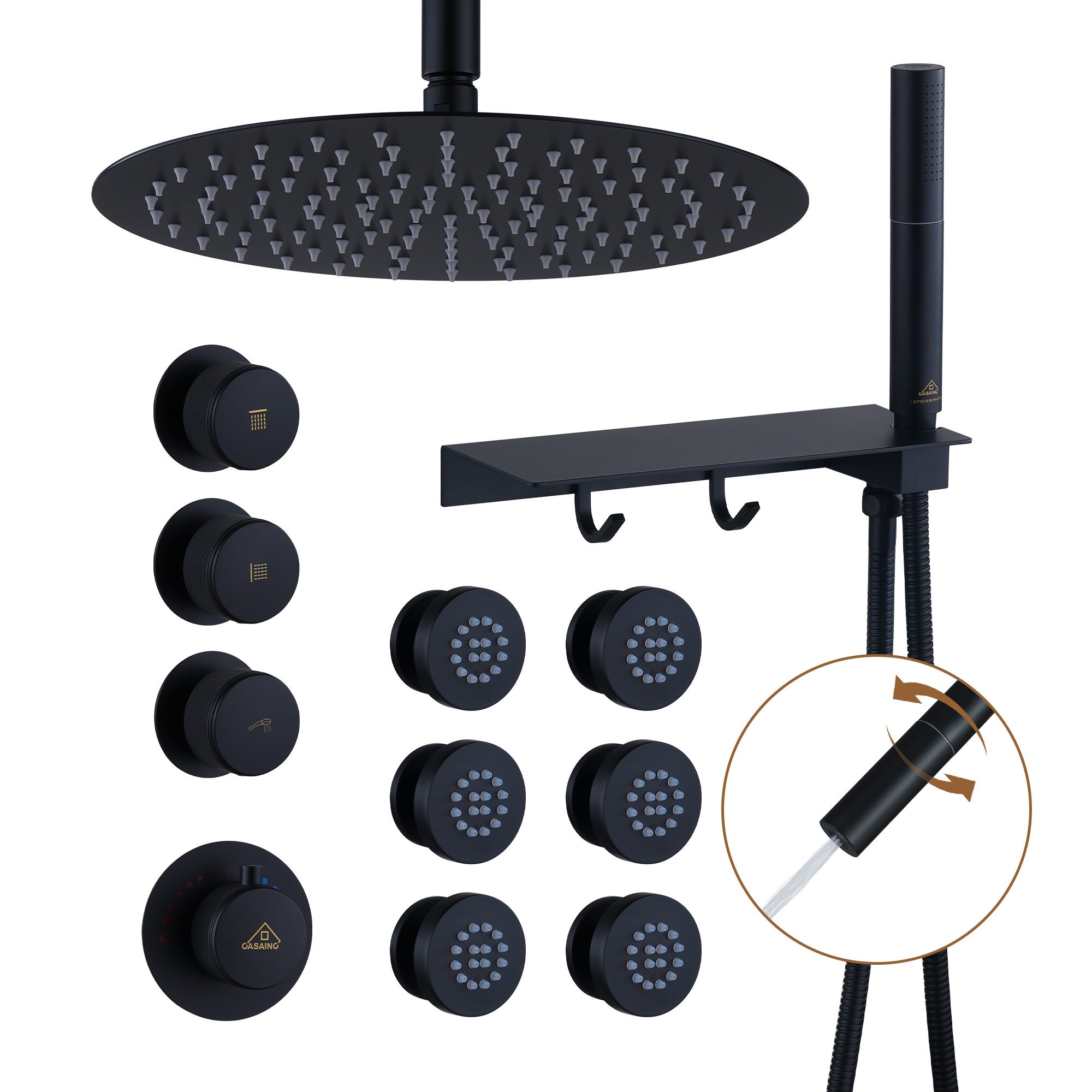 CASAINC 12 in. Round Shower Heads Ceiling Mounted Fixed Shower System ...
