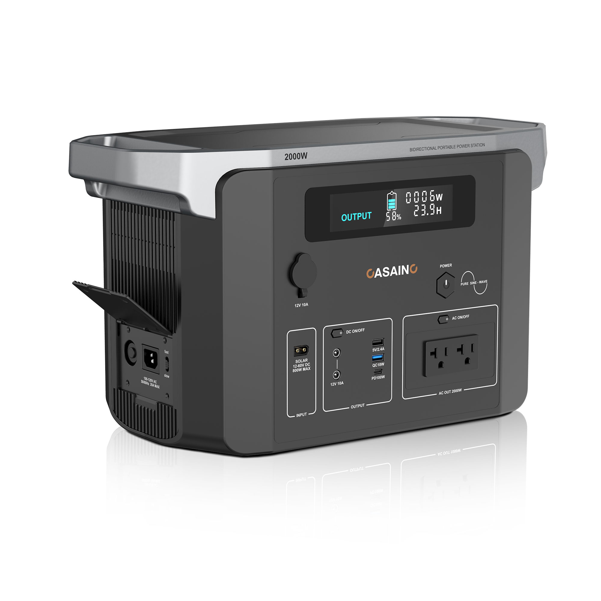 CASAINC 2000 Watt Portable Power Station Bidirectional inverter Button ...