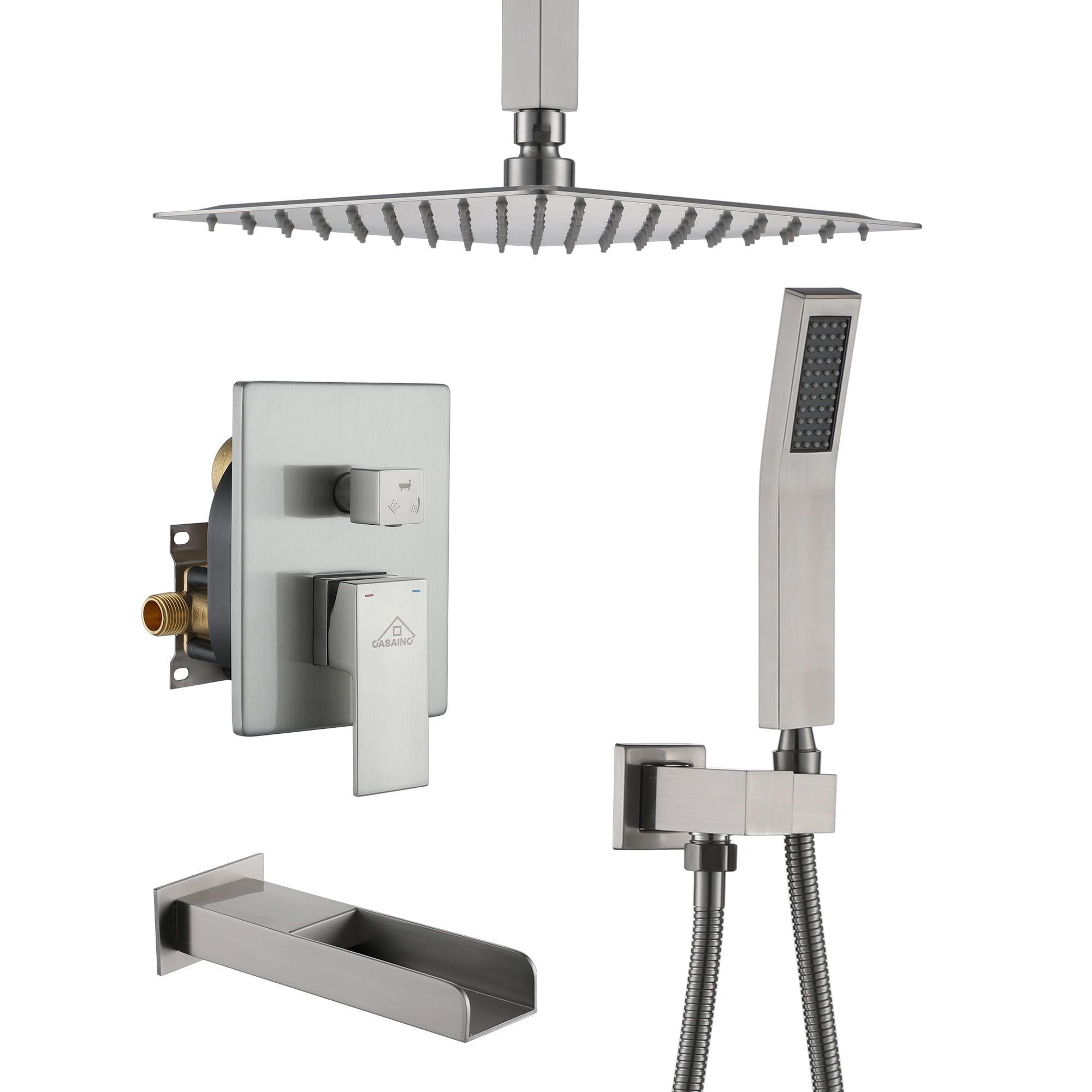 CASAINC 3-Function 10 in.Ceiling-Mounted Shower System with Waterfall ...