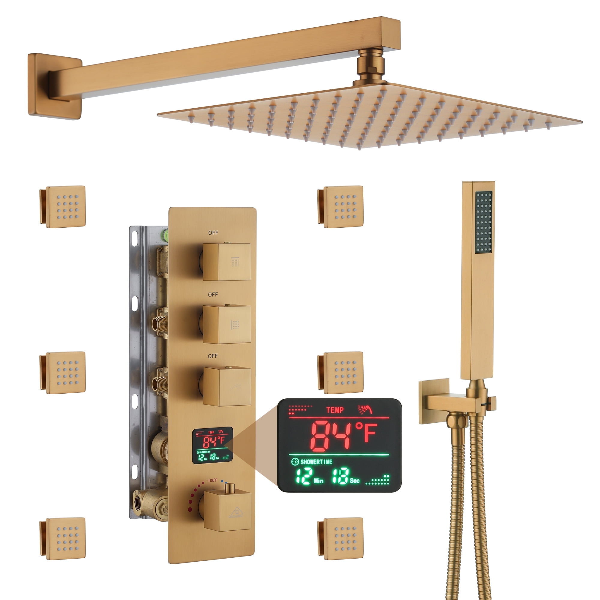 CASAINC 3 Function Digital Display Shower Heads Single Handle 1-Spray ...