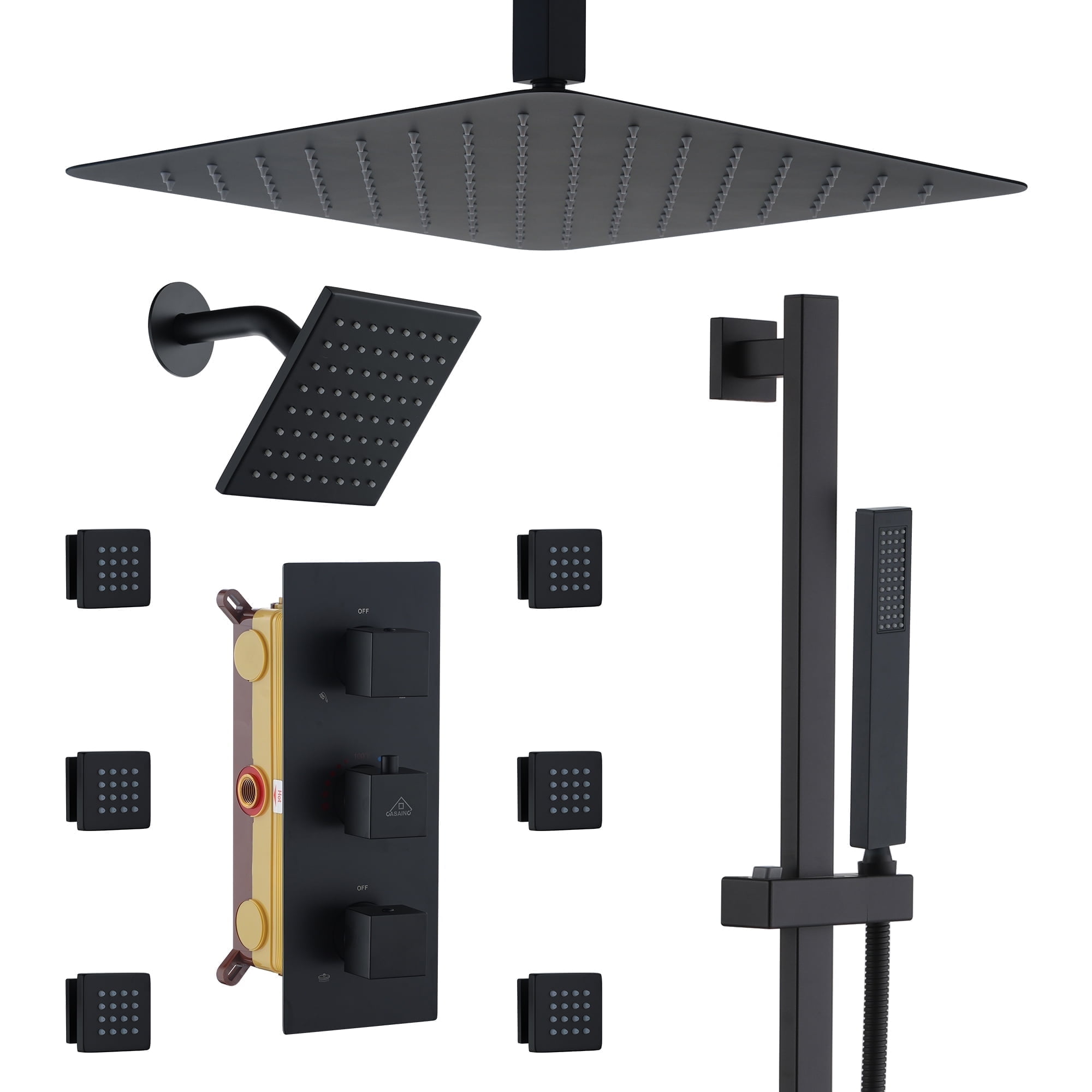 CASAINC 16" Ceiling Mounted Square Shower System with Wall Mounted ...