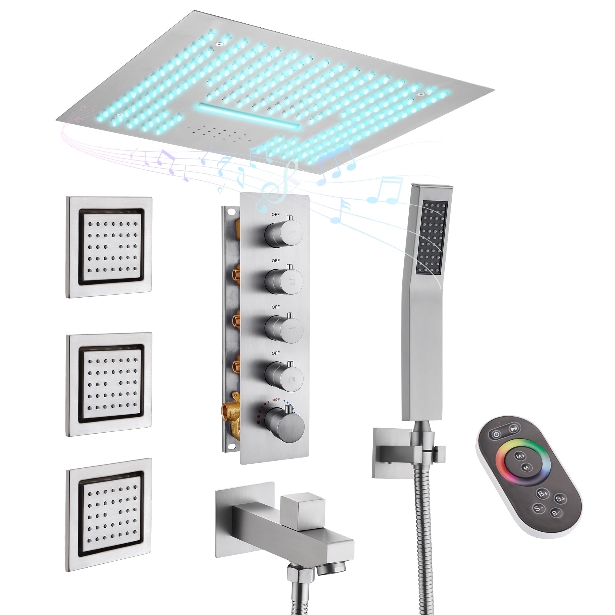 CASAINC 16" Ceiling Mount Square Rain Shower System with Handheld and ...