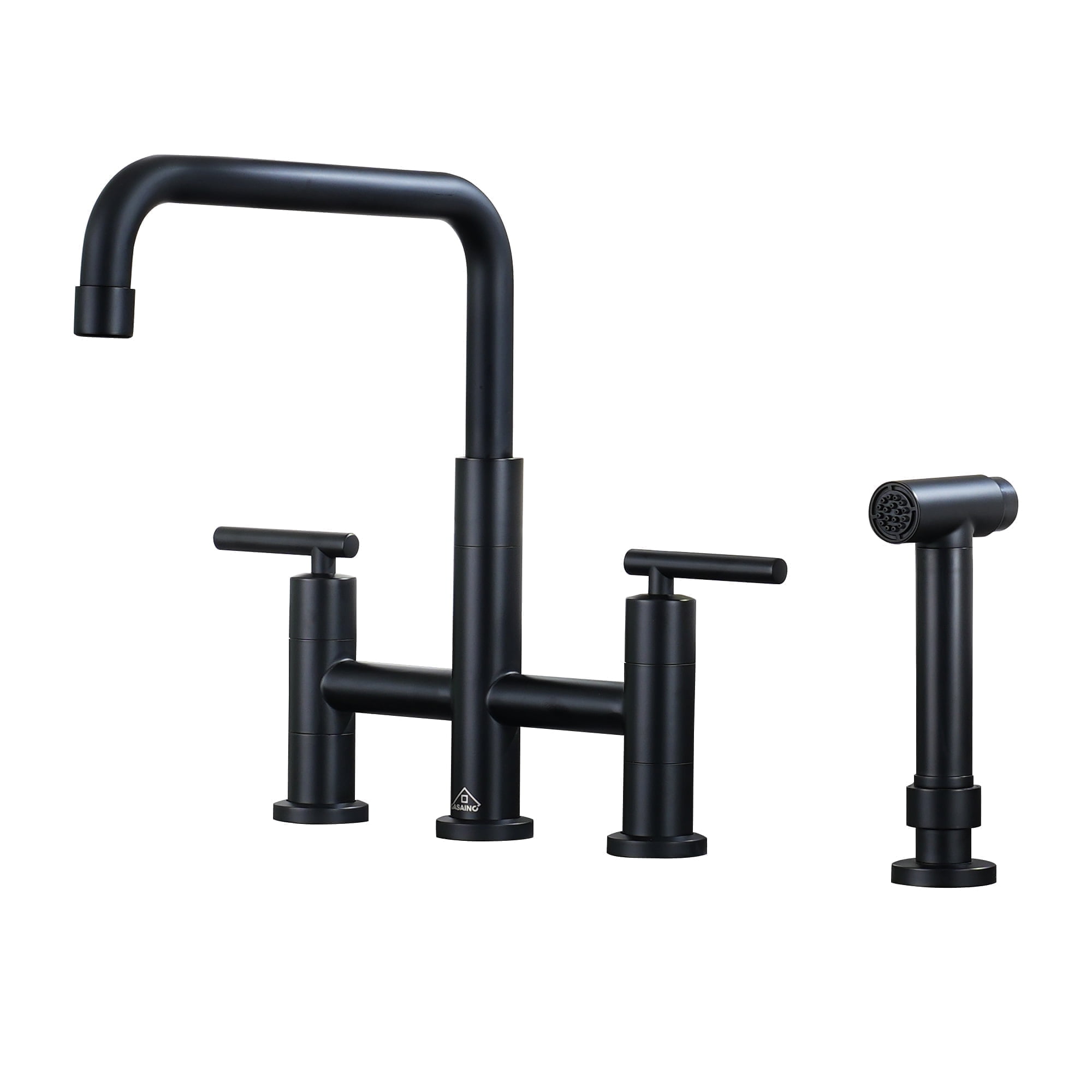 CASAINC Double Handle Bridge Kitchen Faucet with Pull Out Sprayer, Side ...
