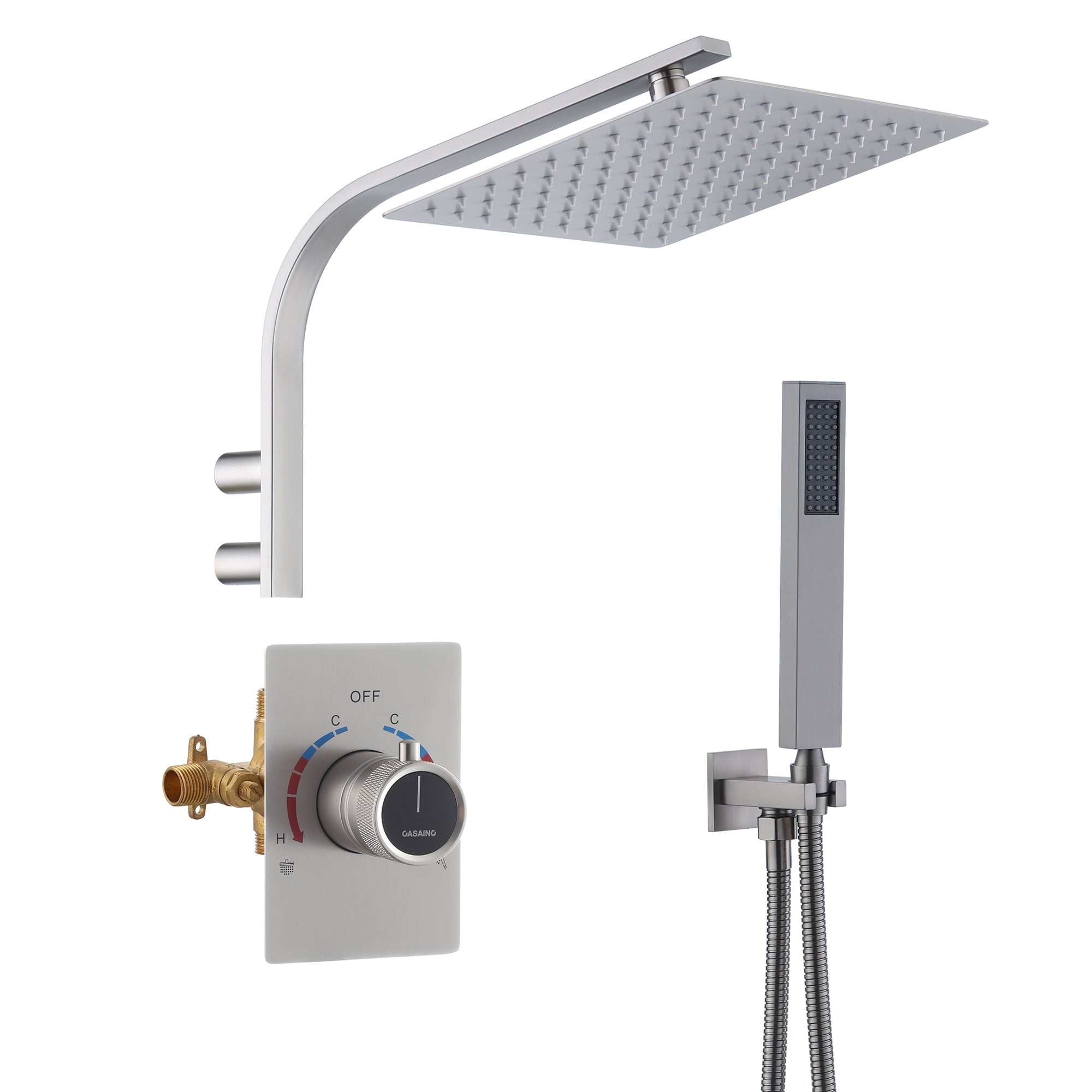 CASAINC Integrated 2-Function Shower Heads Wall Mounted 1-Spray Shower ...