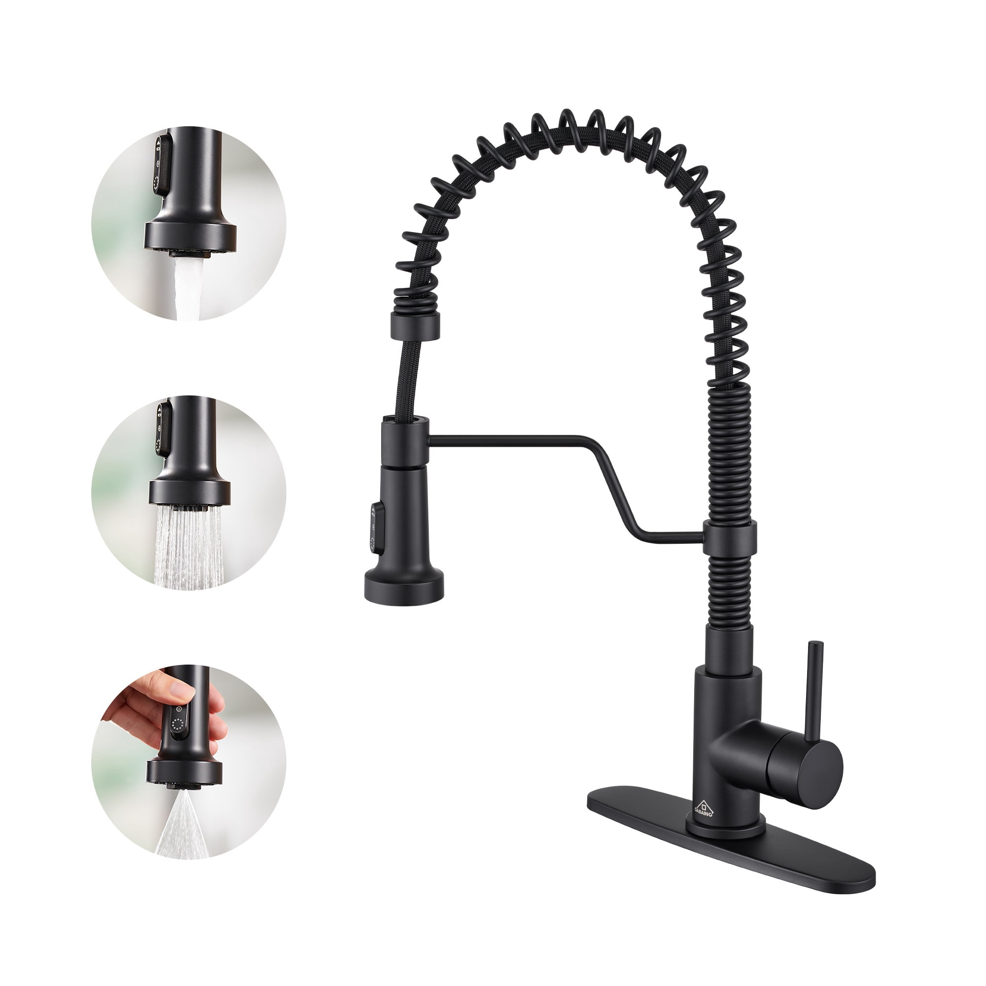 CASAINC Single-Handle Pull-Down Sprayer Kitchen Faucet with 3 Function ...