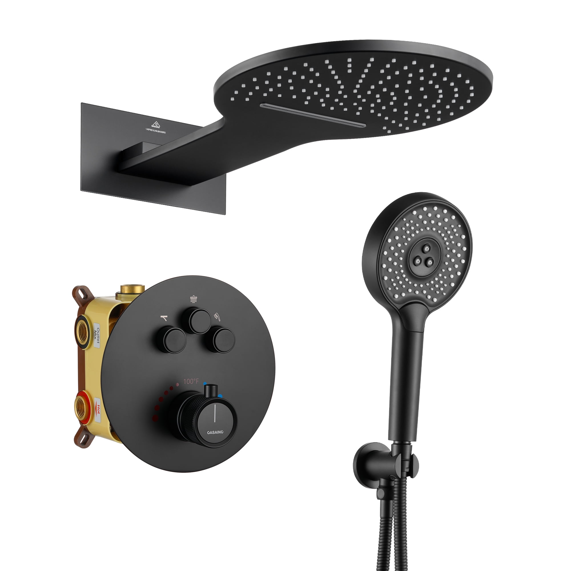 CASAINC Wall Mounted Shower Heads Faucet 3-Spray Bathroom Shower System ...