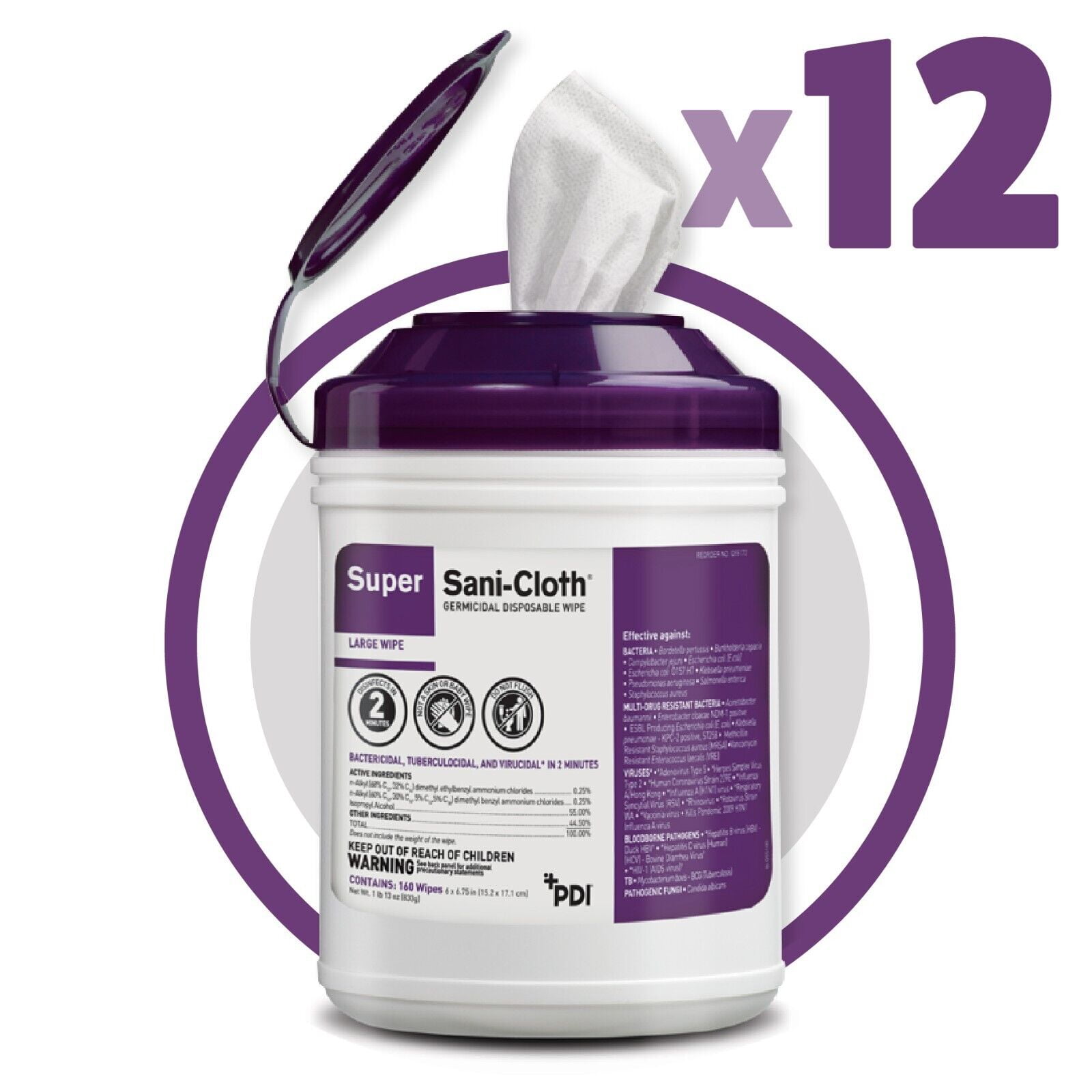 CASE 12 PDI Q55172 Super Sani-Cloth Germicidal Disposable Wipes Large ...