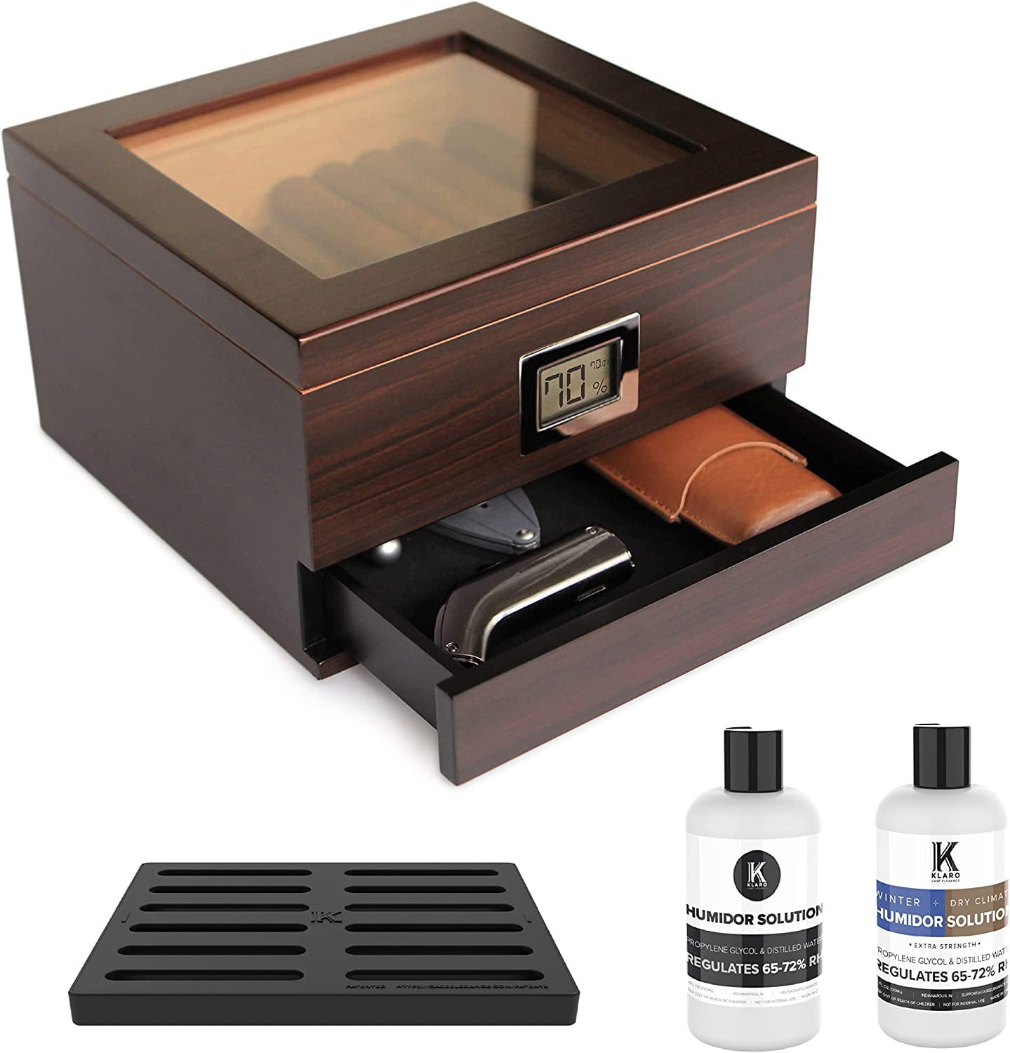 CASE ELEGANCE Belmont Glass Top Humidor Easy Humidification System ...