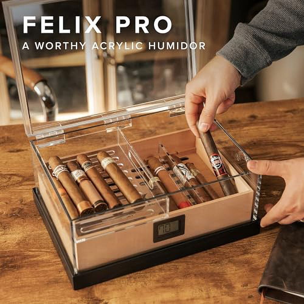 CASE ELEGANCE - Felix Pro Tupperdor - Airtight Acrylic Humidor, Two Acrylic Trays, Spanish Cedar ...