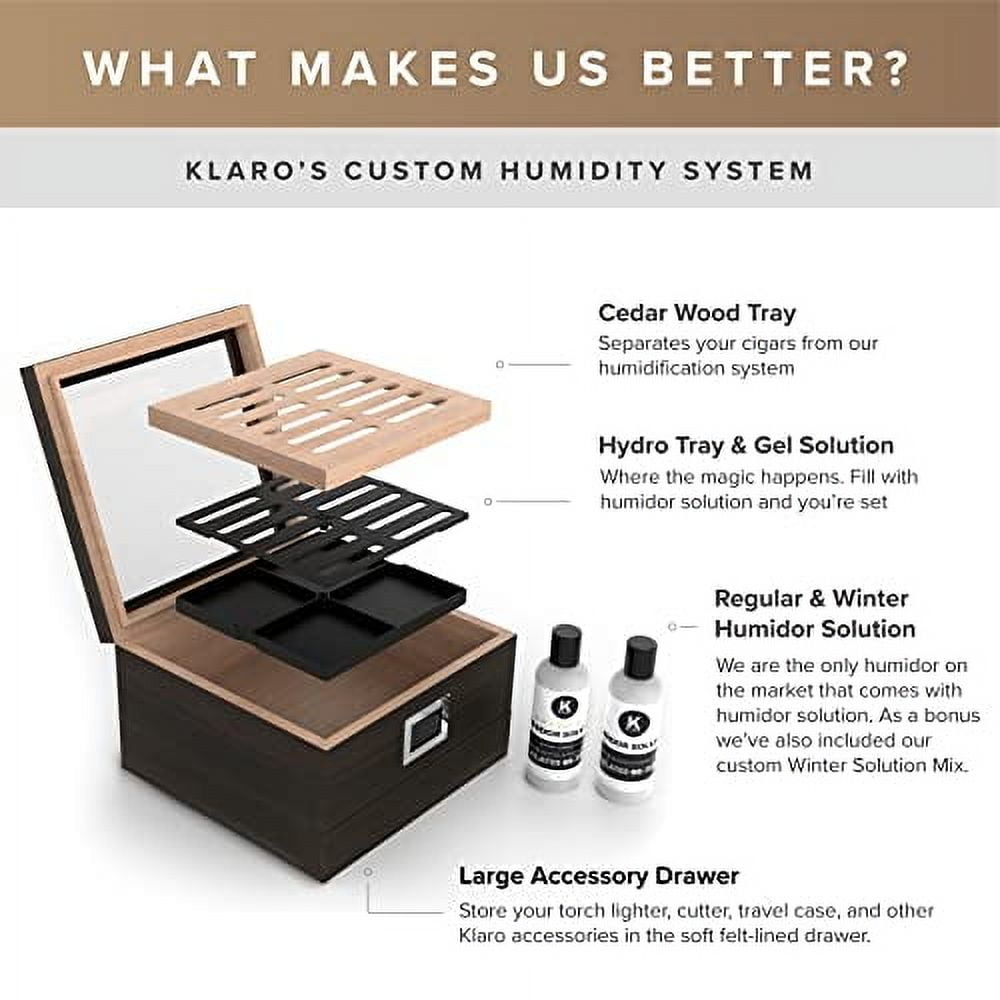 CASE ELEGANCE Glass Top Humidor with Thick Cedar, Easy humidification ...