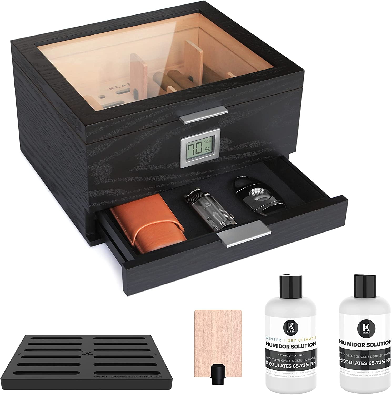 CASE ELEGANCE Glass Top Humidor with thick cedar, easy humidification ...
