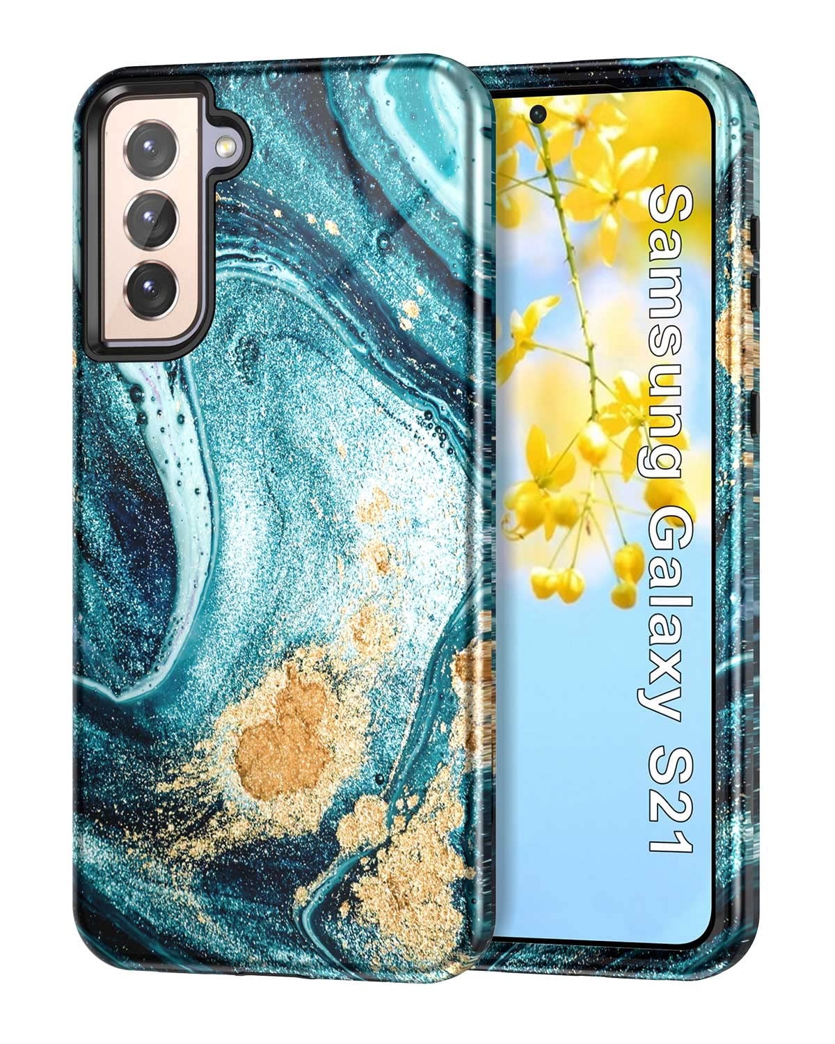CASEFIV for Galaxy S21 Case,Fashion Marble Pattern 3 in 1 Heavy Duty ...