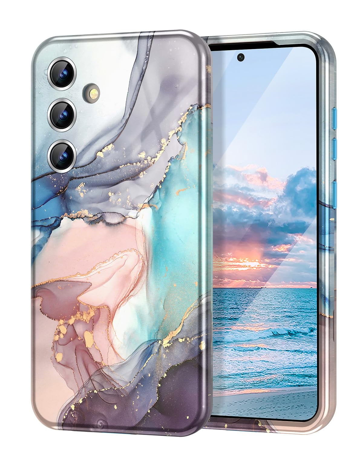 CASEFIV for Samsung Galaxy 24 Case (2024),Marble Pattern 3 in 1 Heavy Duty Full Body Shockproof ...