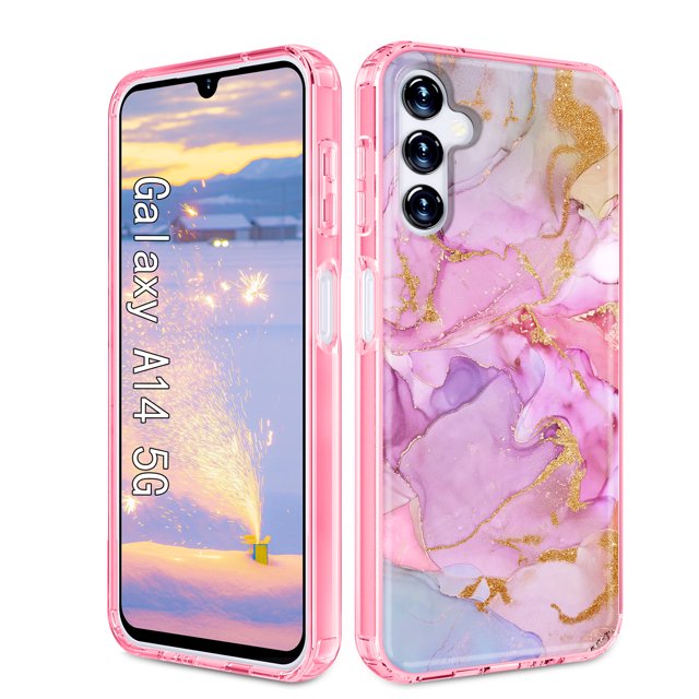 CASEFIV for Samsung Galaxy A14 5G Case, Gold Glitter Bling Marble Hard ...