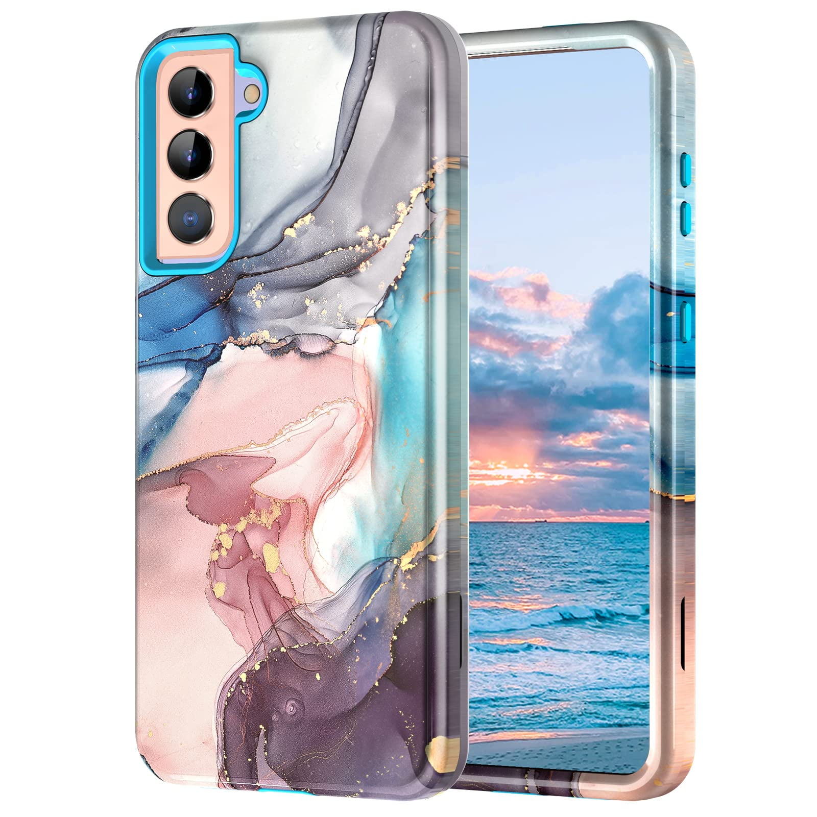 CASEFIV for Samsung Galaxy S21 Plus Case,Marble Pattern 3 in 1 Heavy ...