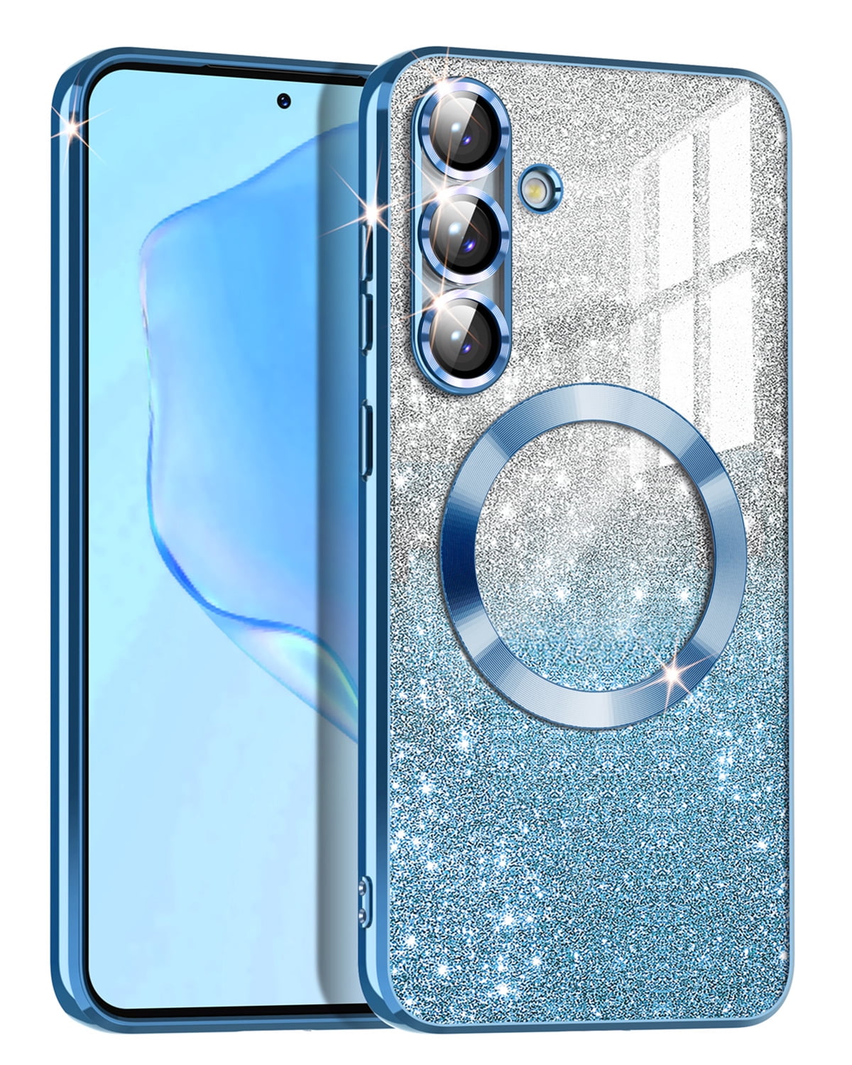 CASEFIV for Samsung Galaxy S25 Plus Case,Compatible with MagSafe,Clear Magnetic Glitter Sparkle ...