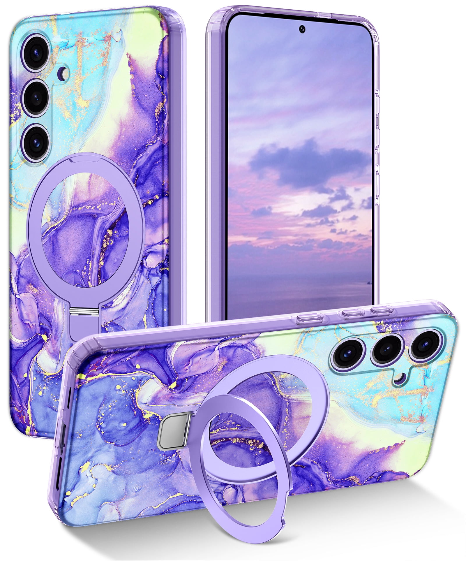 CASEFIV for Samsung Galaxy S25 Plus Case with Magnetic Invisible Ring Stand [Compatible with ...