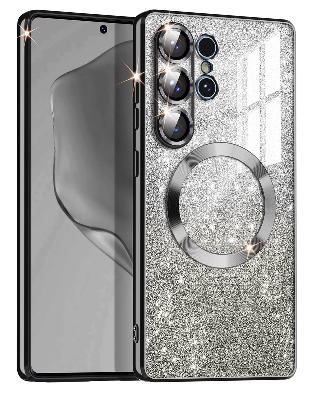 CASEFIV for Samsung Galaxy S25 Ultra Case,Compatible with MagSafe,Clear Magnetic Glitter Sparkle ...