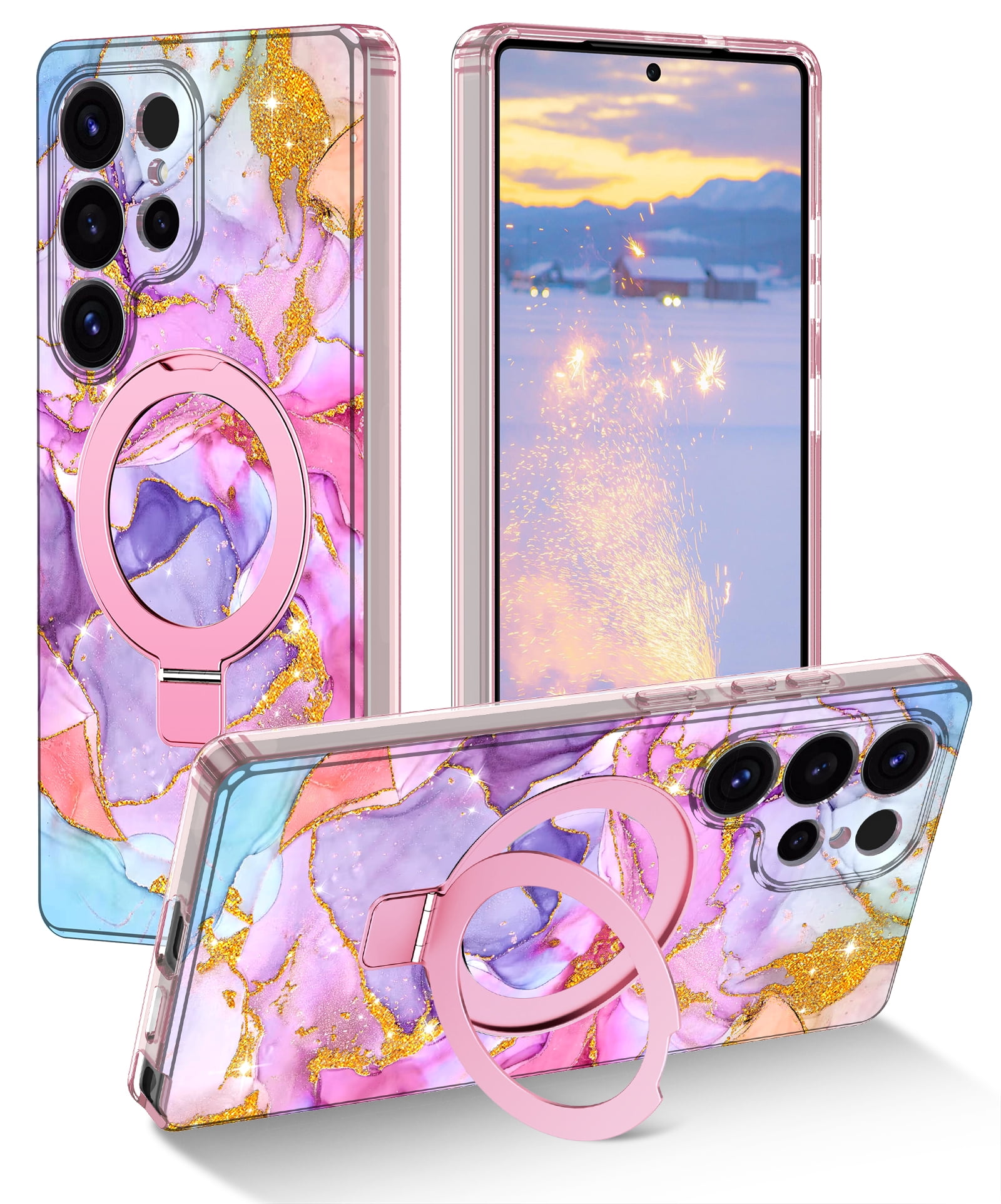 CASEFIV for Samsung Galaxy S25 Ultra Case with Magnetic Invisible Ring Stand [Compatible with ...