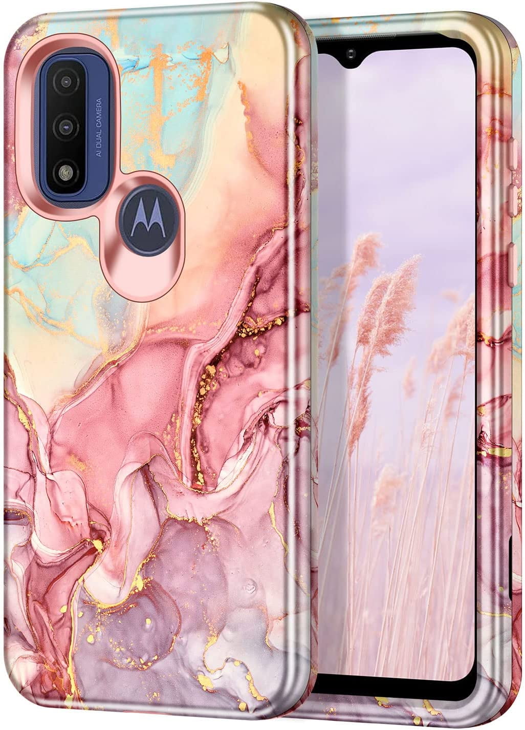 CASEFIV Moto G Pure (2021) Case, Marble Pattern, Heavy Duty Shockproof ...