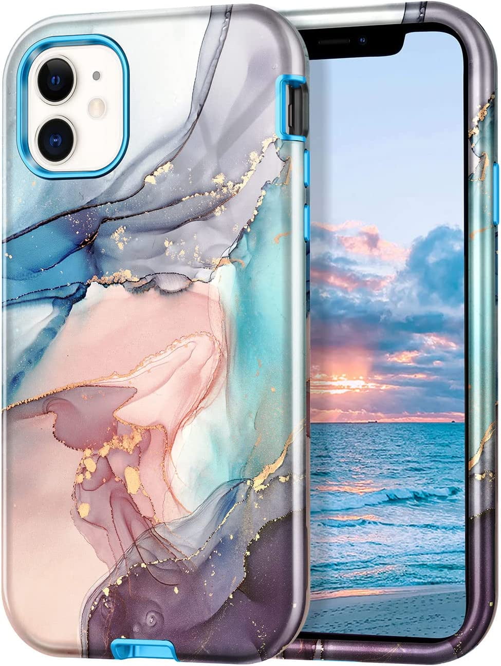 CASEFIV for iPhone 12/12 Pro Case,Heavy Duty Marble Shockproof Full ...