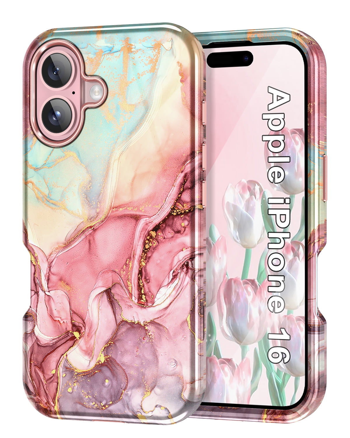 CASEFIV for iPhone 16 Case,Marble Pattern 3 in 1 Heavy Duty Shockproof ...