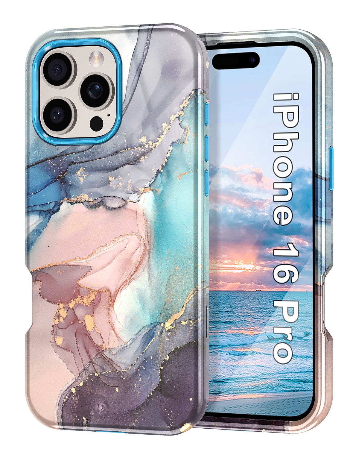 CASEFIV for iPhone 16 Pro Case,Marble Pattern 3 in 1 Heavy Duty ...