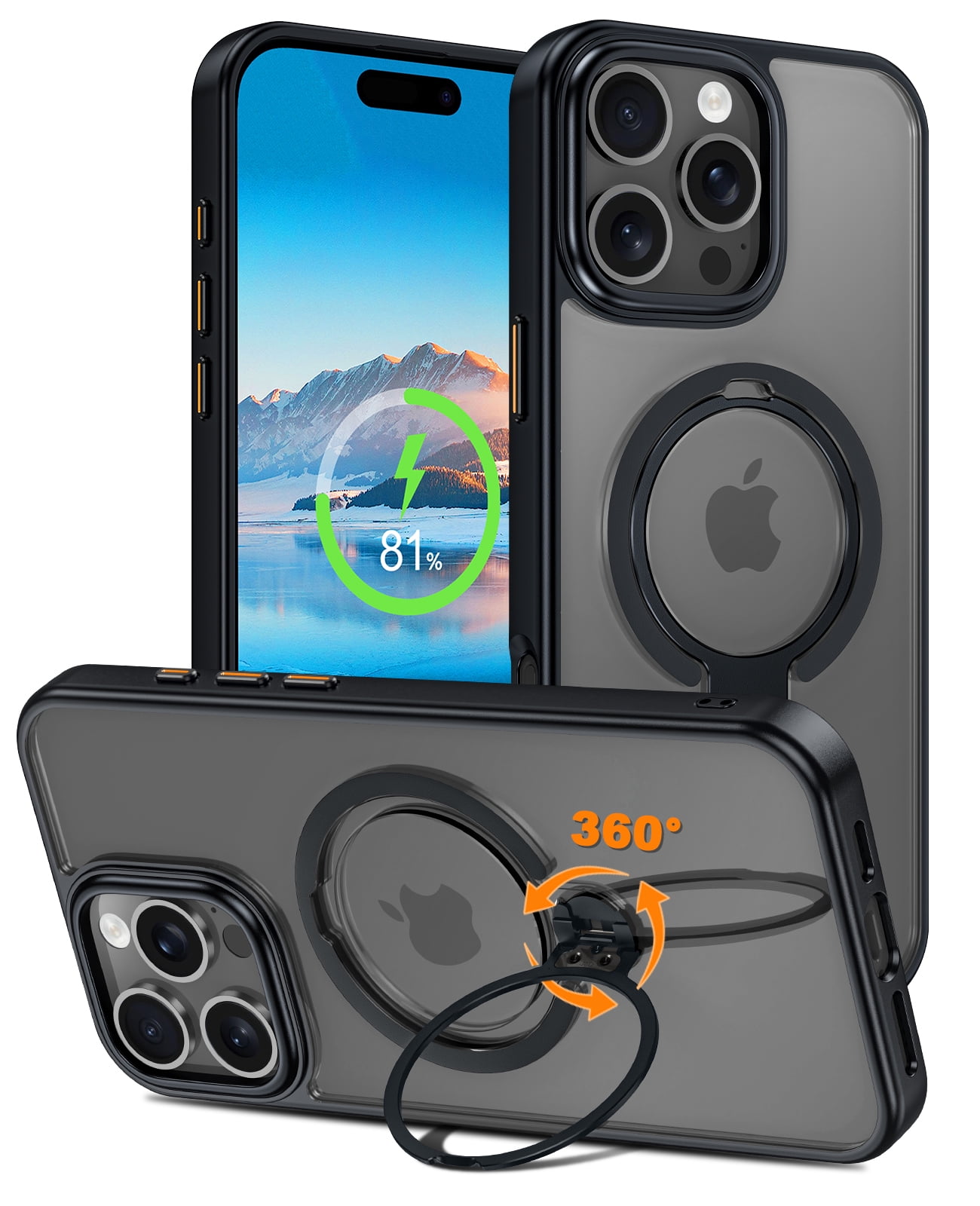 CASEFIV for iPhone 16 Pro Case,360° Rotatable Ring Holder Kickstand ...