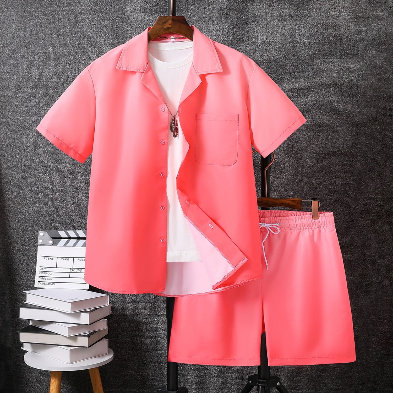 CASELAND Men's 2 Pieces Summer Outfits Casual Gradient Lapel Short ...