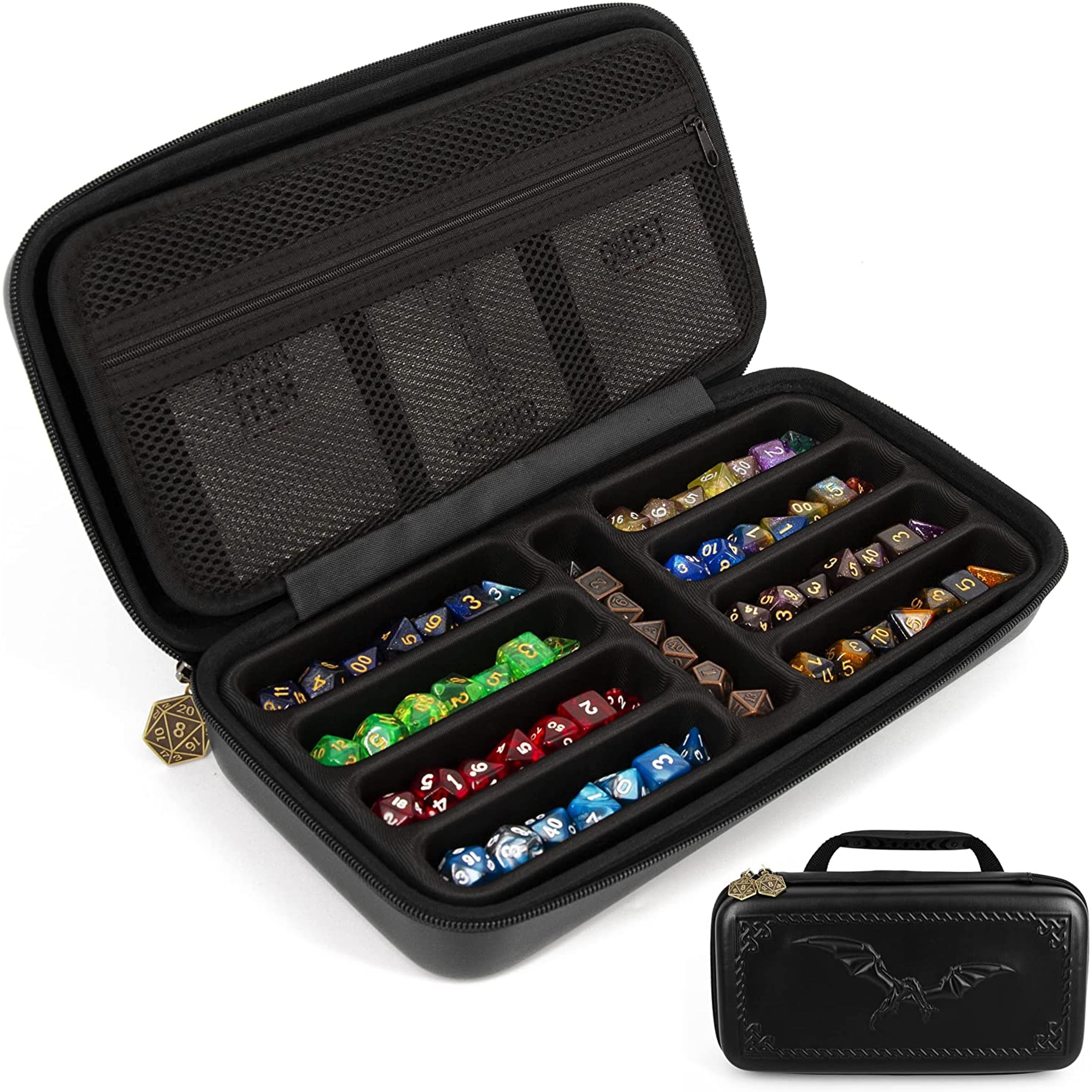 CASEMATIX Dice Box and Card Case for 9 RPG Dice Sets, Spell Cards, and ...