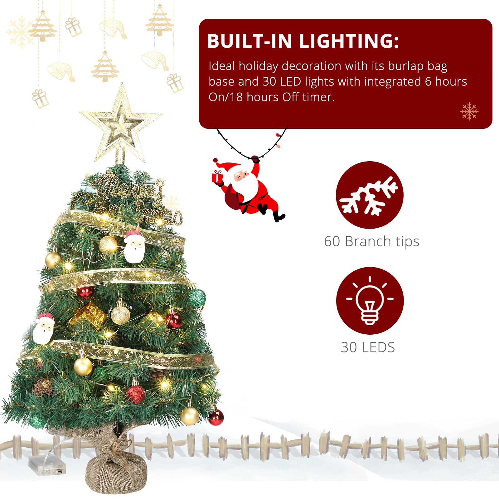 CASEMIOL 20 in Tabletop Mini Christmas Tree with Lights, Pre-lit ...