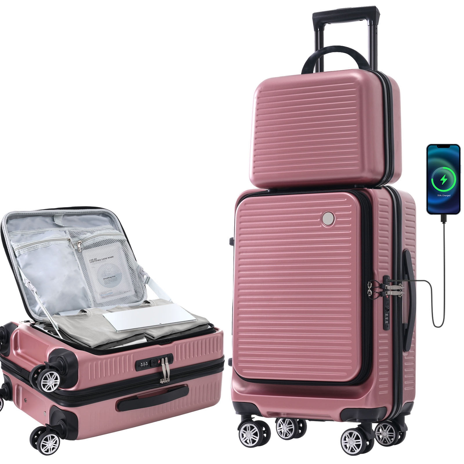 CASEMIOL 2 Piece Hardshell Luggage Set with USB Port, TSA Lock, Spinner ...
