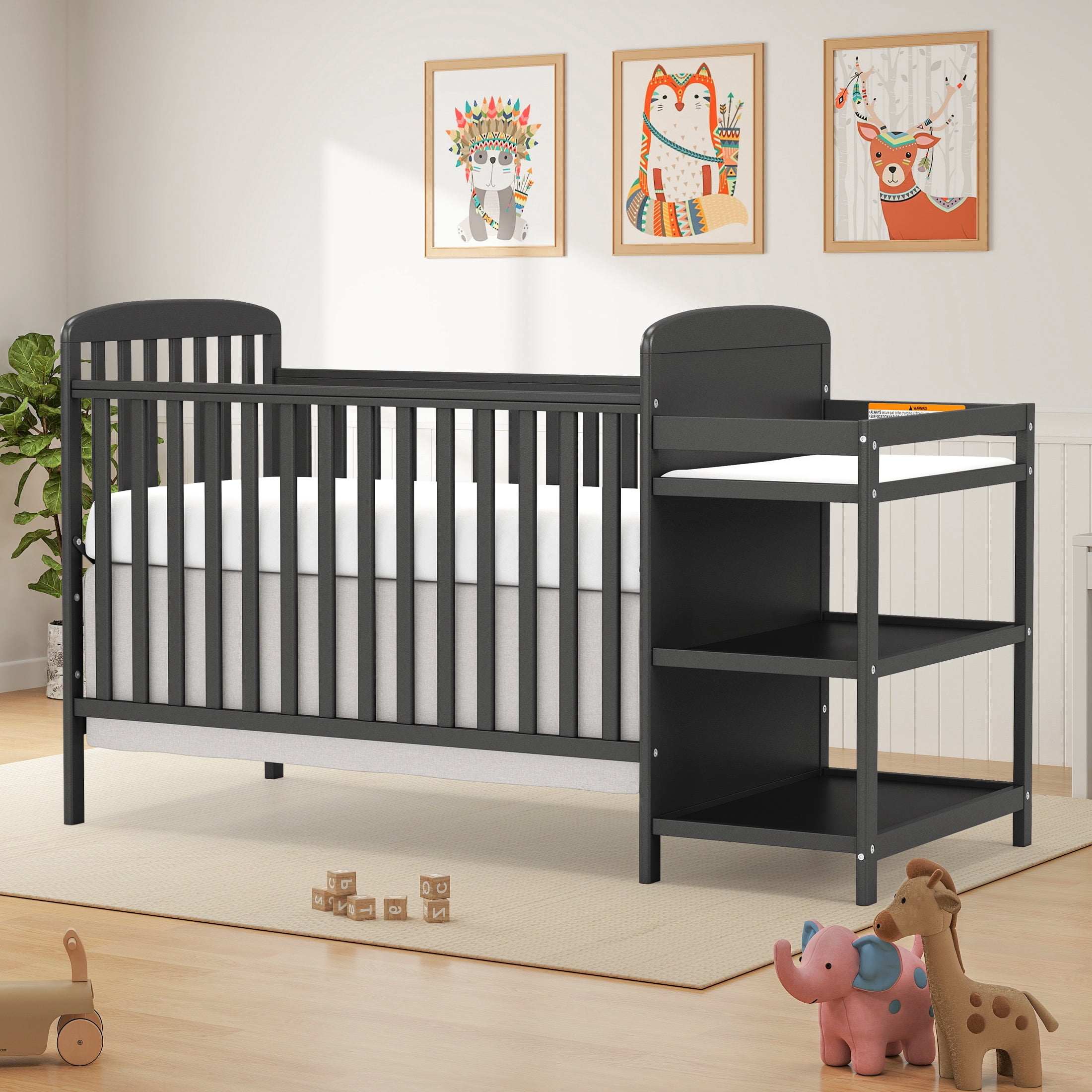CASEMIOL Baby Crib with Changing Table 3 in 1, New Zealand Pinewood ...