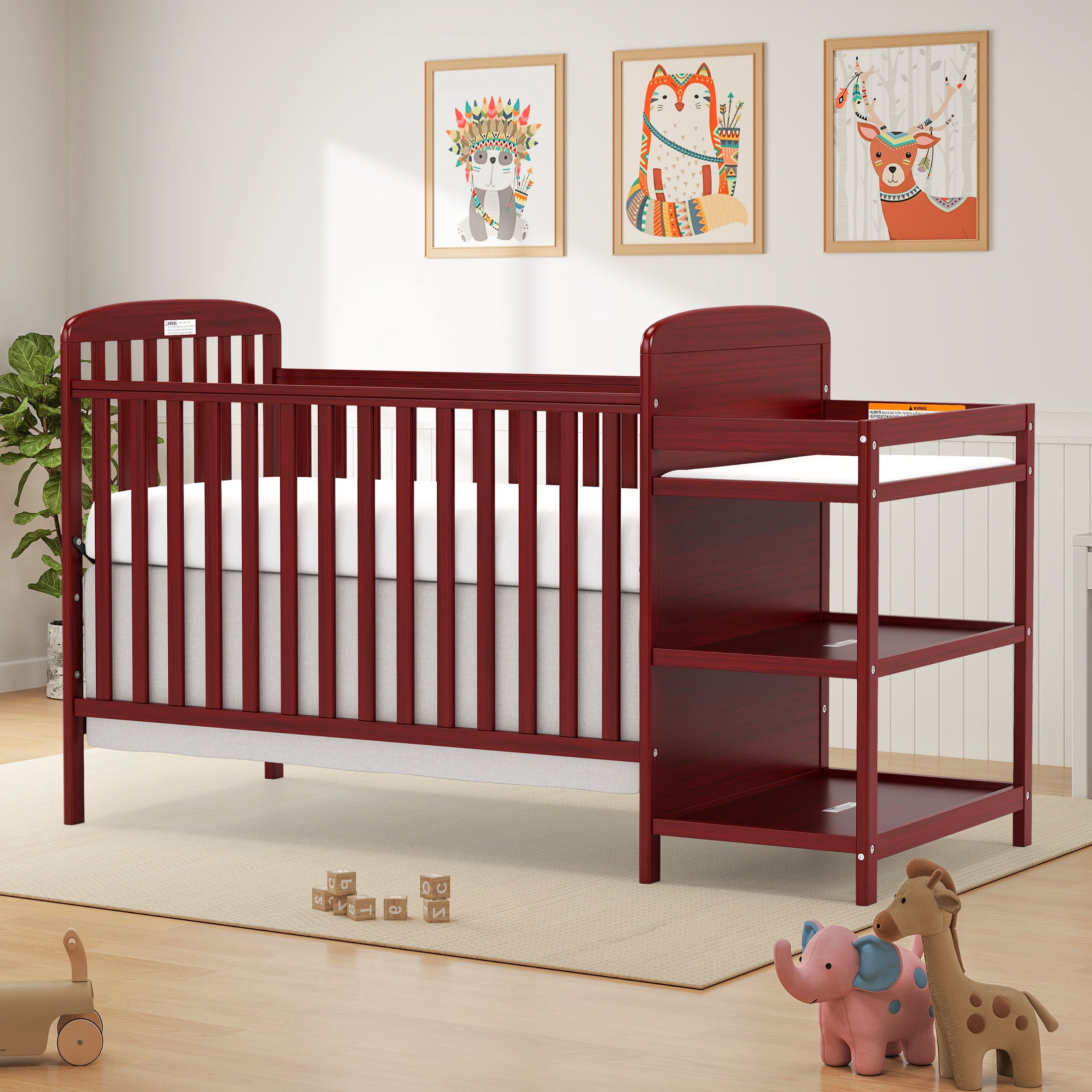 CASEMIOL Baby Crib with Changing Table 3 in 1, New Zealand Pinewood ...