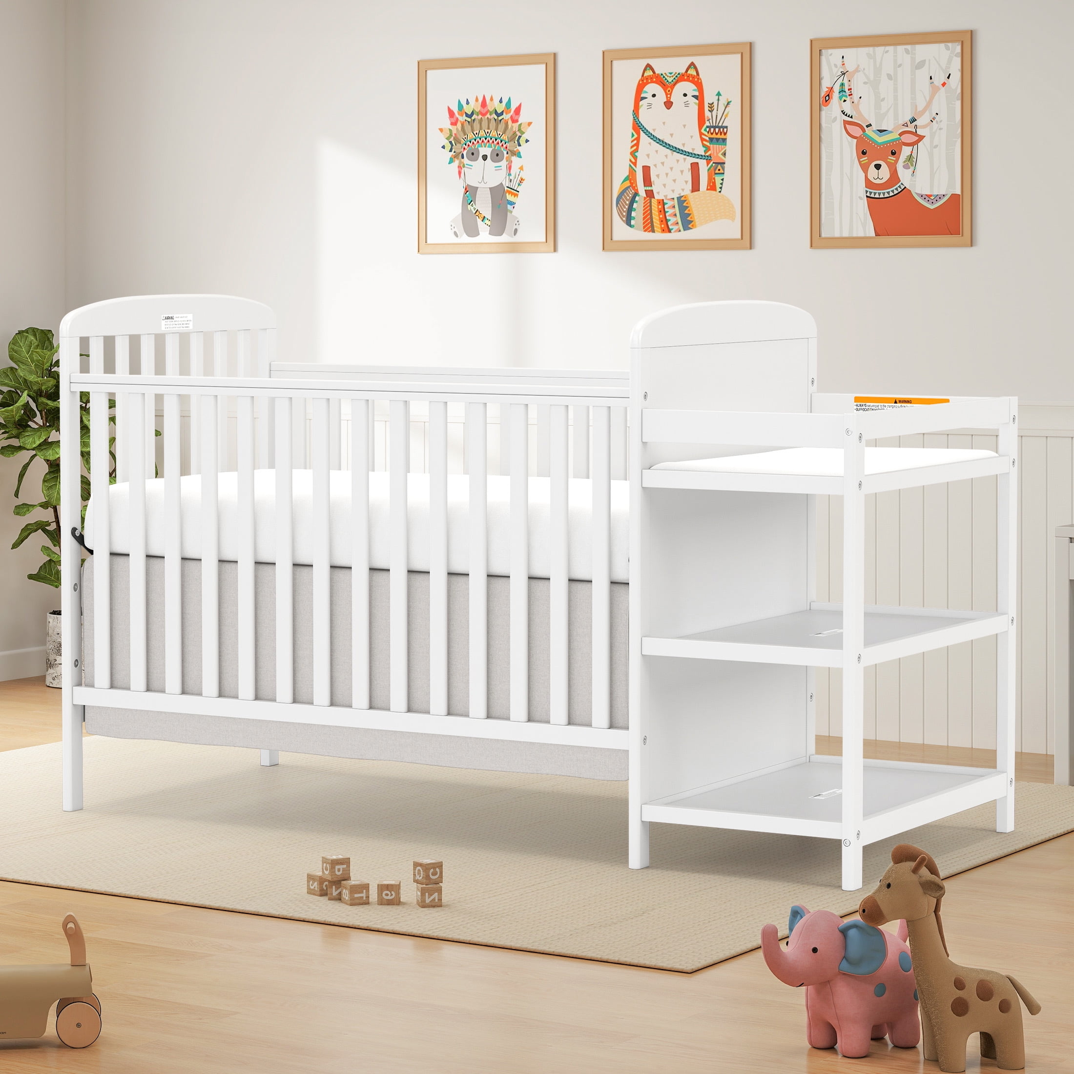 CASEMIOL Baby Crib with Changing Table 3 in 1, New Zealand Pinewood ...