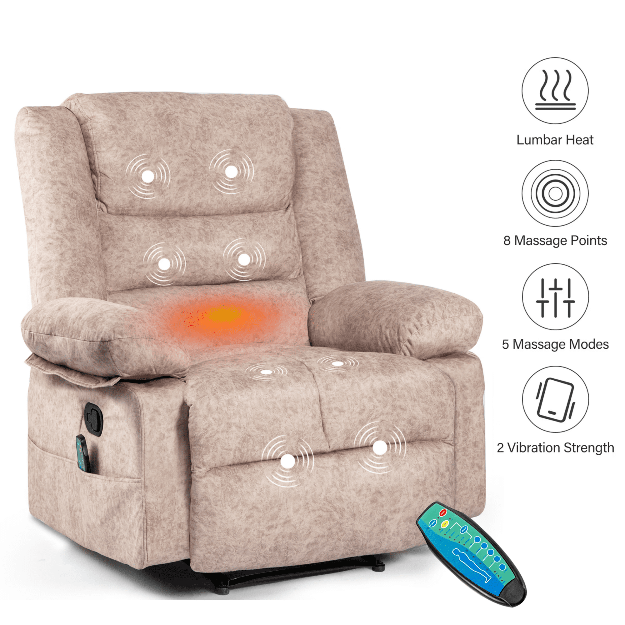 CASEMIOL 34" Wide Rocker Recliner Chair with Vibration Massage, Lumbar ...