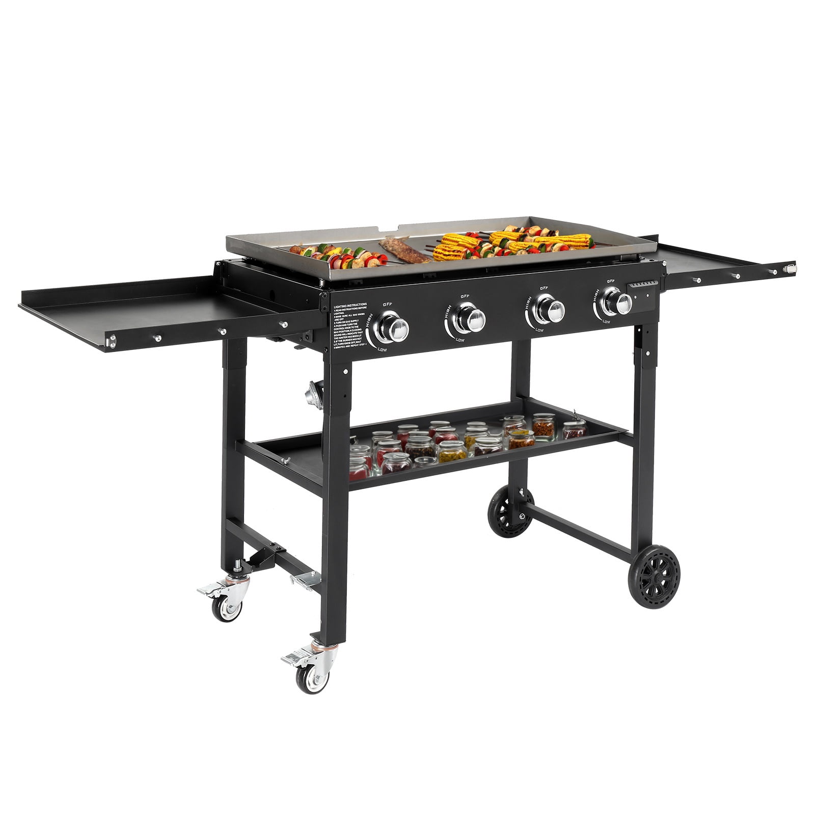 CASEMIOL 4-Burner Propane Gas BBQ Grill with Storage Shelf, 36 in Flat ...