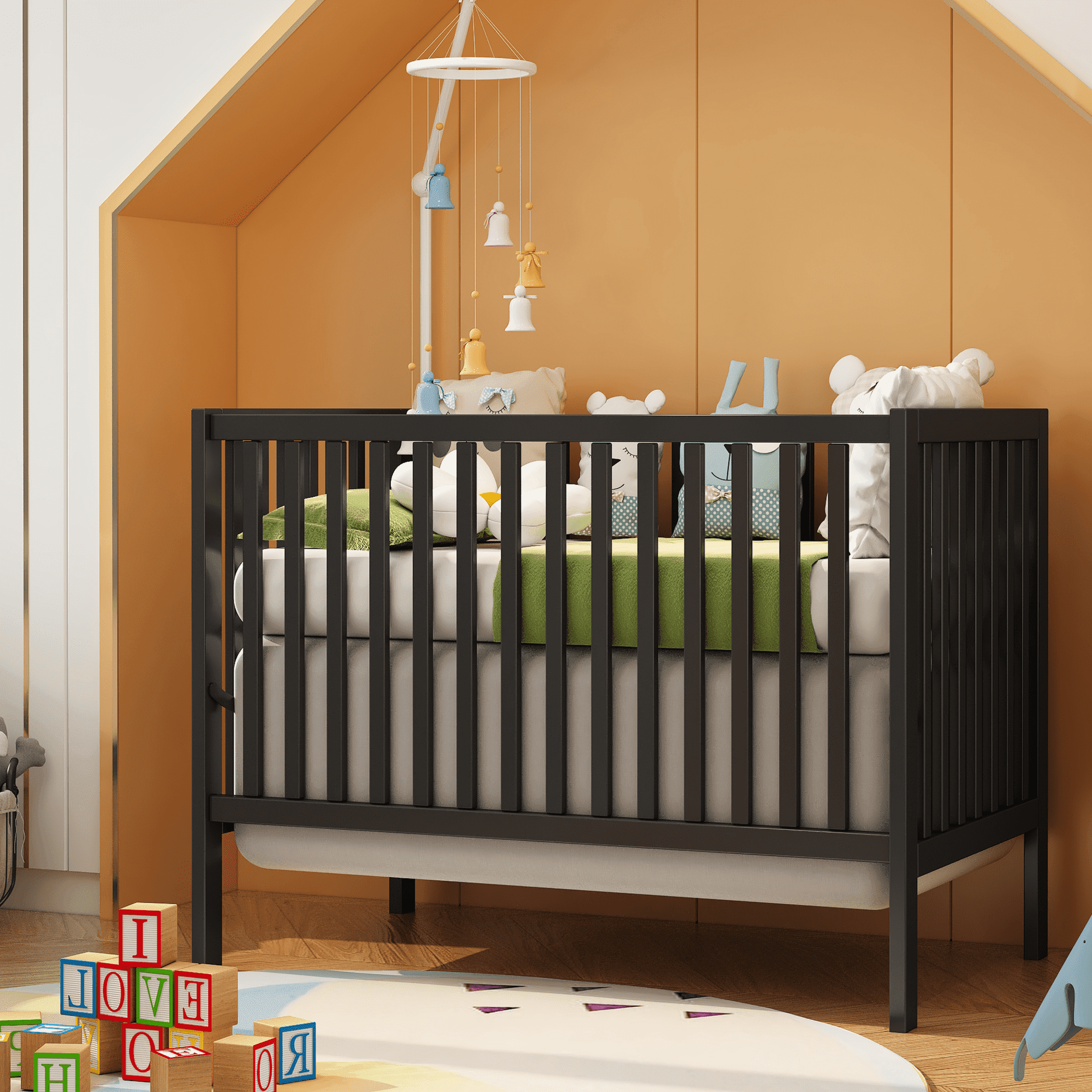 CASEMIOL 5-In-1 Convertible Crib, New Zealand Pinewood Baby Bed,Baby ...