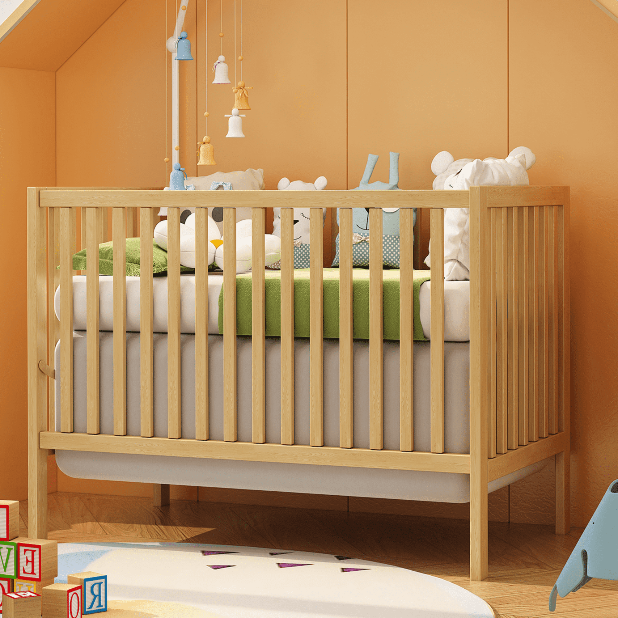 CASEMIOL 5-In-1 Convertible Crib, New Zealand Pinewood Baby Bed,Baby ...