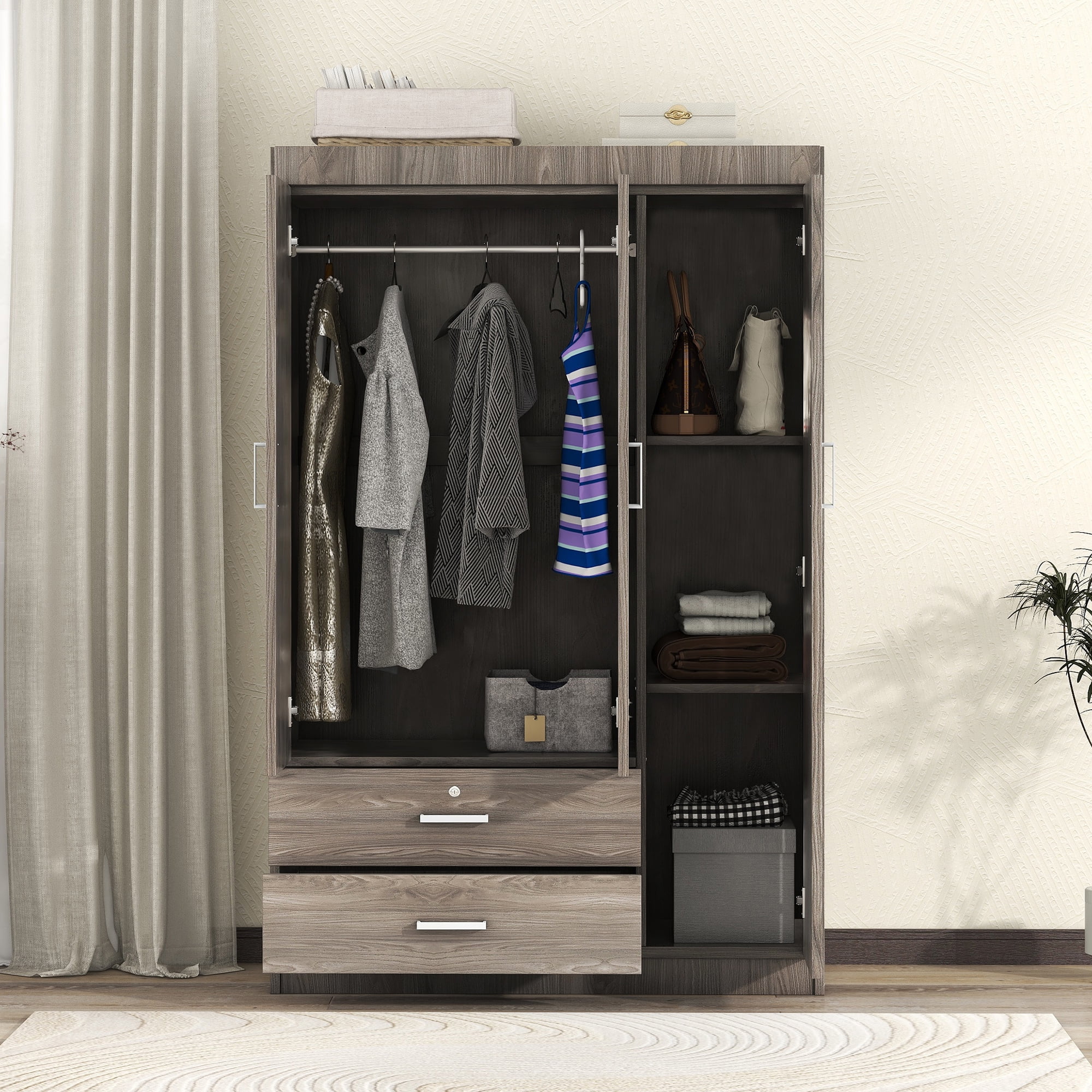 "CASEMIOL 68"" Tall Storage Cabinet, Wooden Armoire Closet with Rod ...