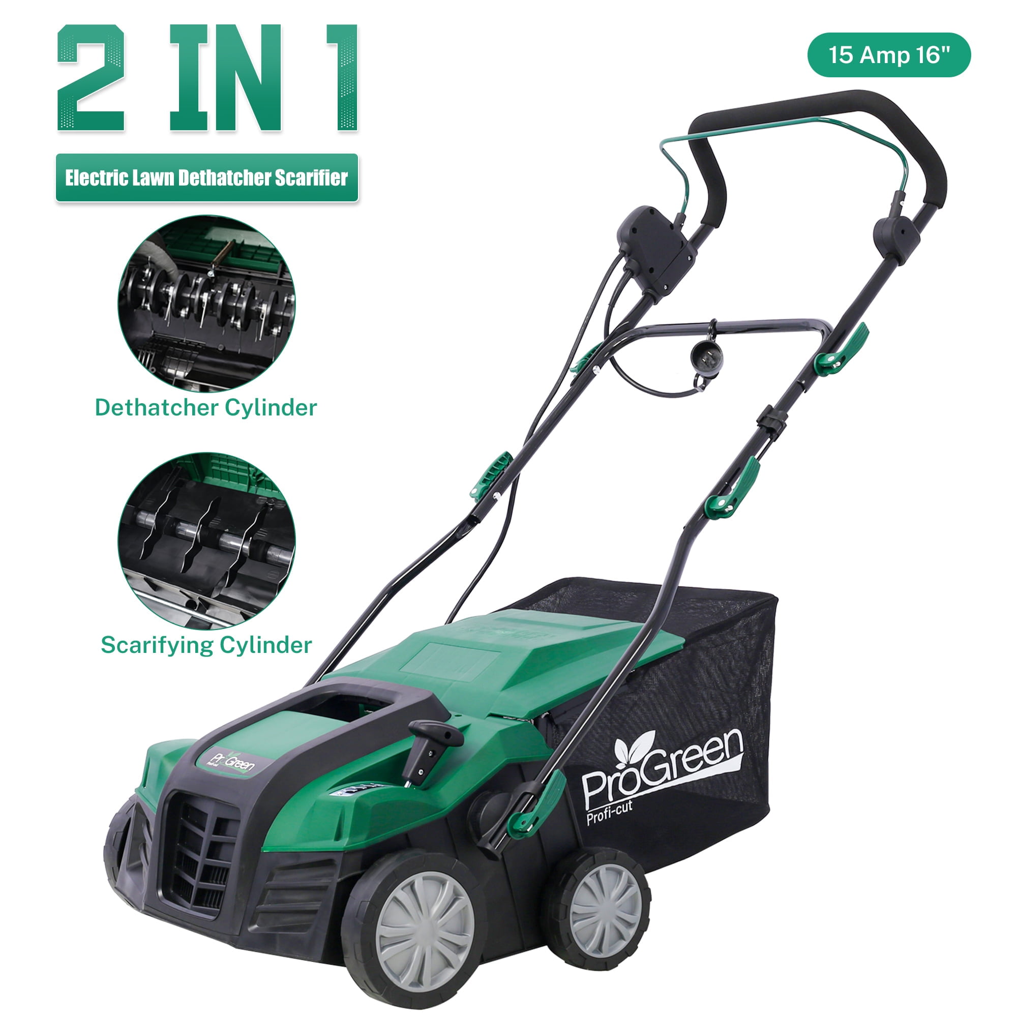 "CASEMIOL 2 in 1 Corded Grass Machine, 15 Amp 16"" Lawn Dethatcher ...